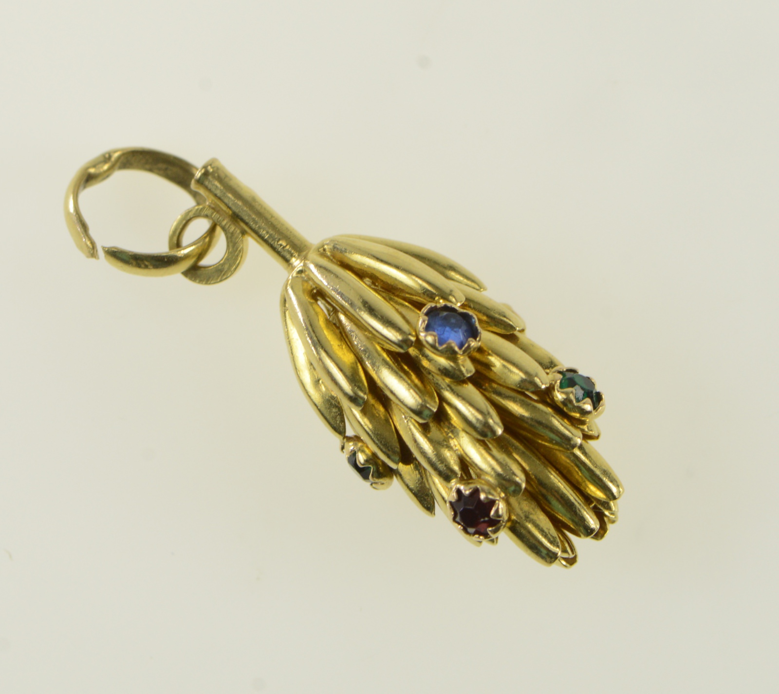 18K 1960's Sim. Emerald 3D Vintage Banana Bunch Yellow Gold Charm ...