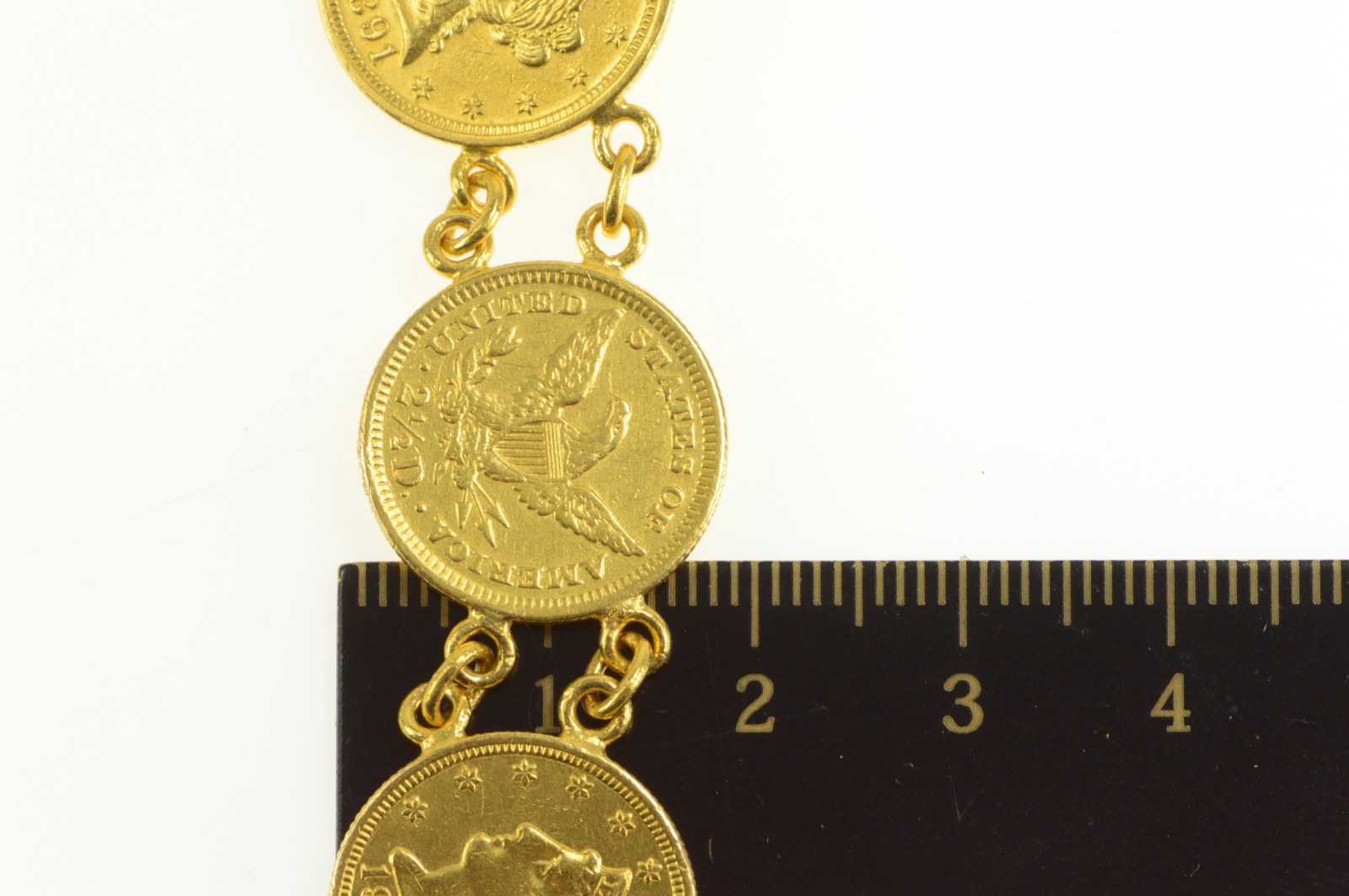18K $2.50 Quarter Eagle 1891-1907 Coin Chain Yellow Gold Bracelet 7 ...