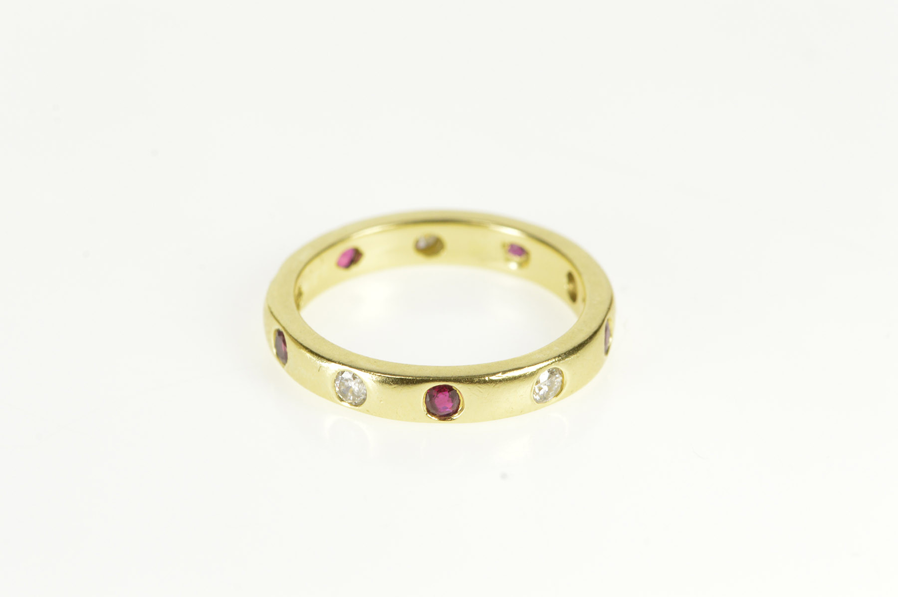 18K 3.2mm Ruby Diamond Flush Inset Wedding Band Yellow Gold Ring, Size ...