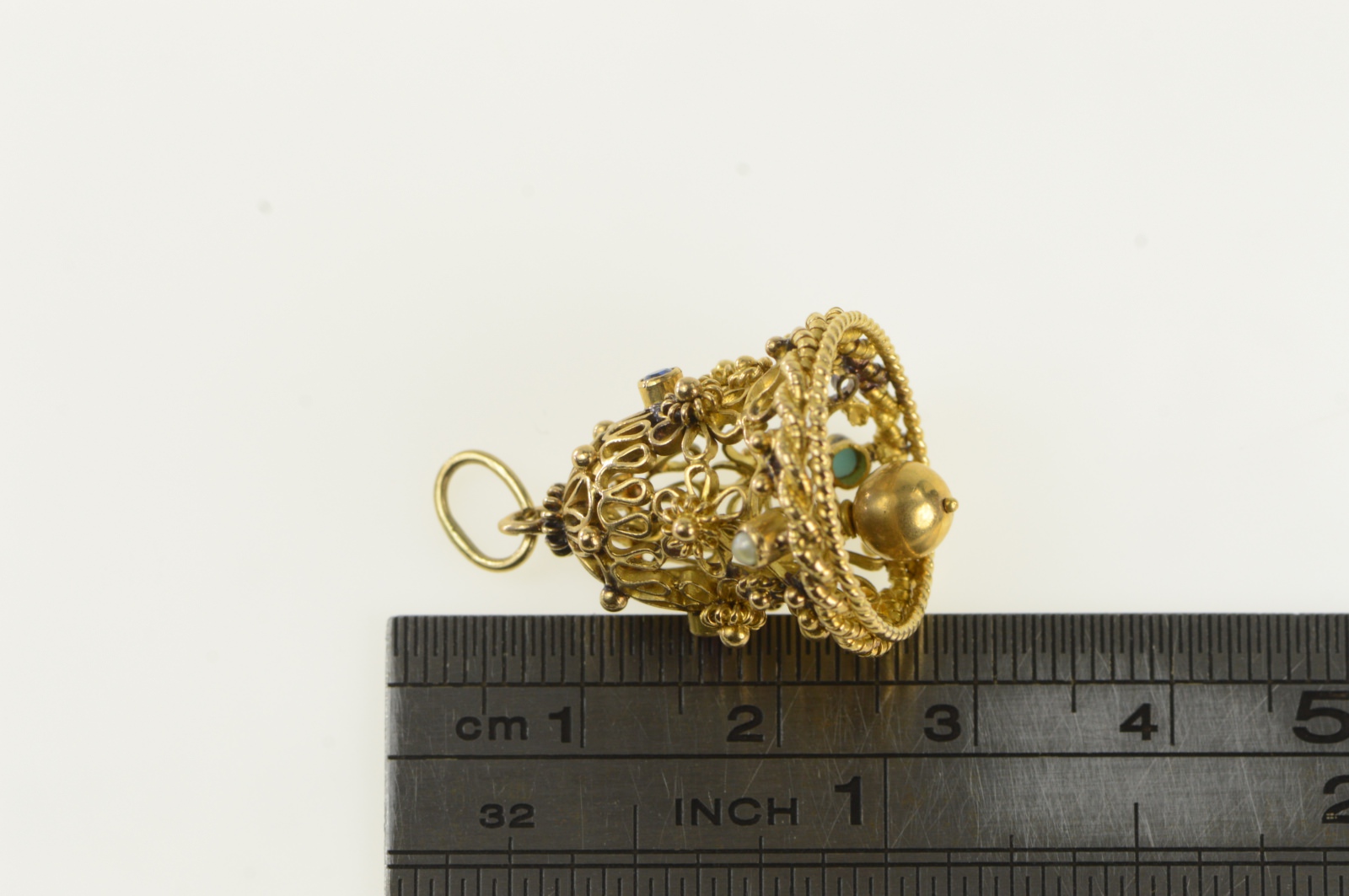 18K 3D Filigree Bell Vintage Articulated Yellow Gold Charm/Pendant ...