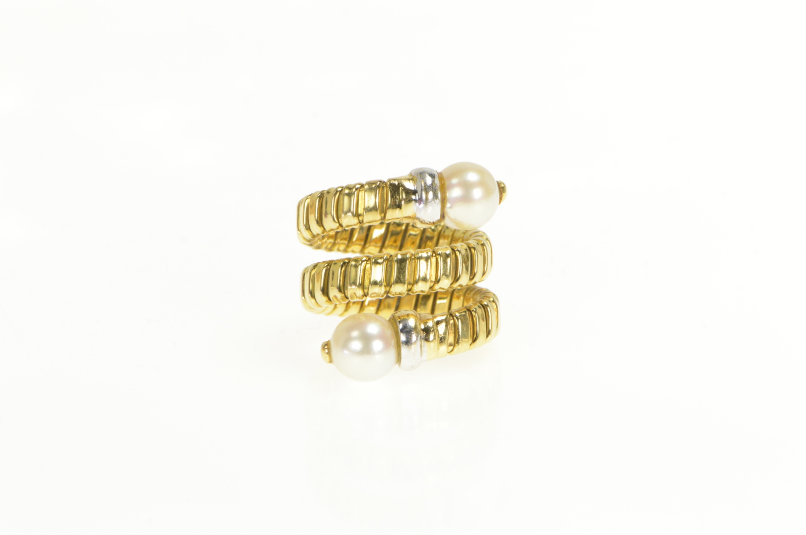 18K 7.5mm Pearl Squared Spiral Coil Statement Yellow Gold Ring, Size 5.25 | Property Room