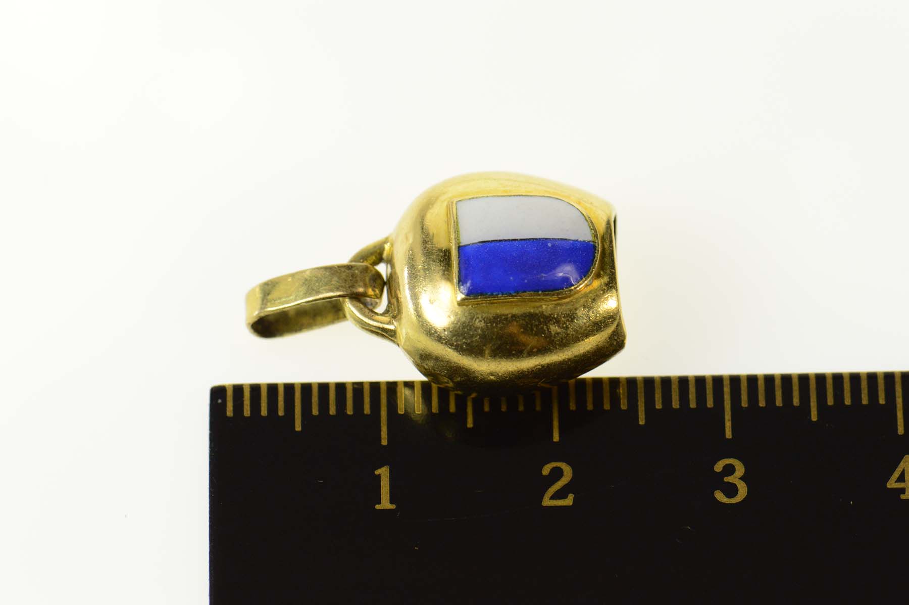 18K Blue White Enamel Capri Bell 3D Articulated Yellow Gold Charm ...