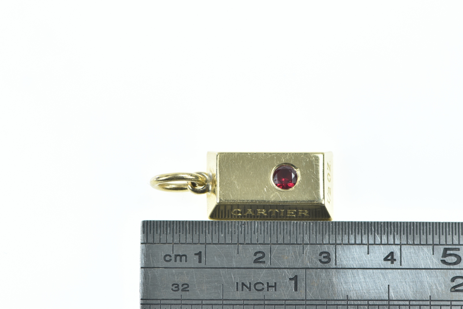 18K Cartier Syn. Ruby Bar Ingot Designer Yellow Gold Charm/Pendant ...