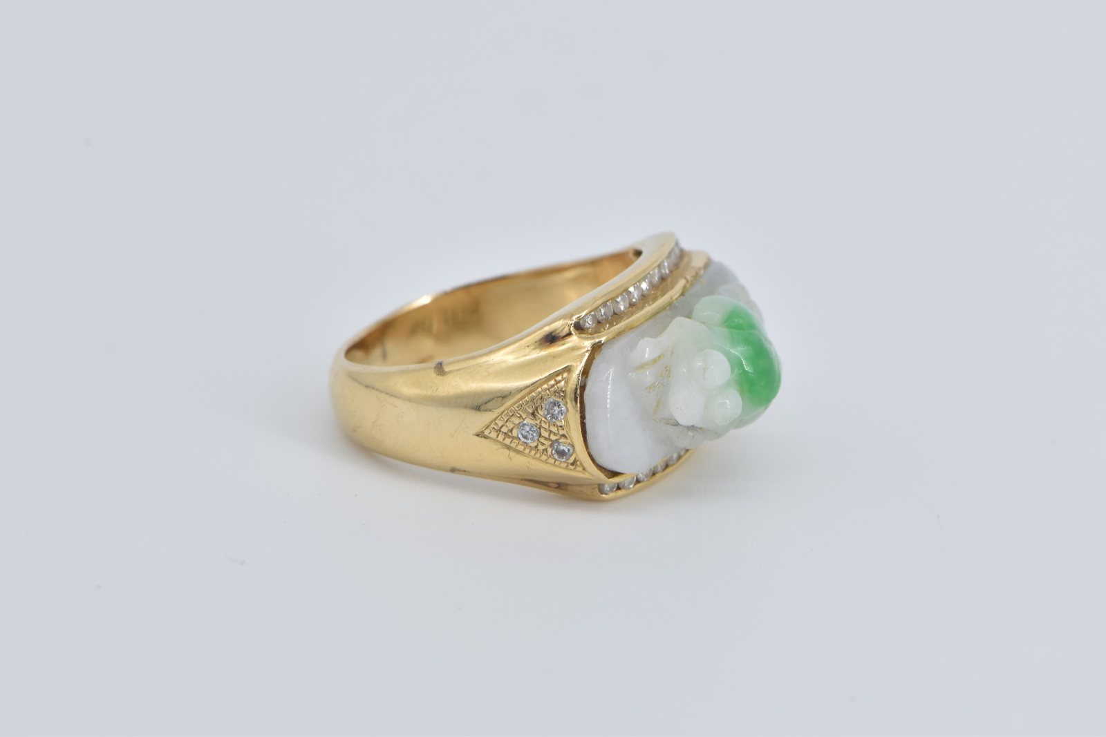 18K Carved Jade Frog Diamond Chinese Statement Yellow Gold Ring, Size 9 ...