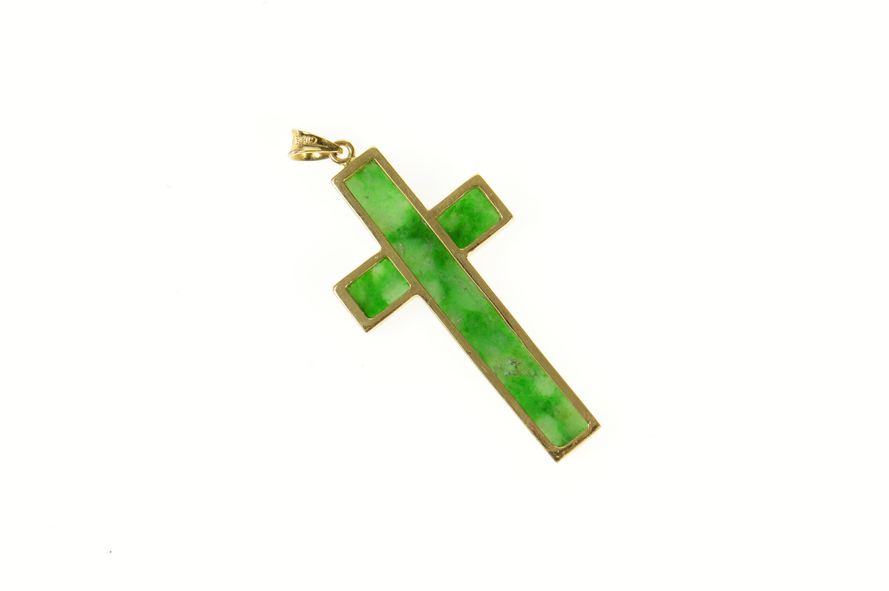 18K Carved Ornate Jade Cross Christian Faith Yellow Gold Pendant ...