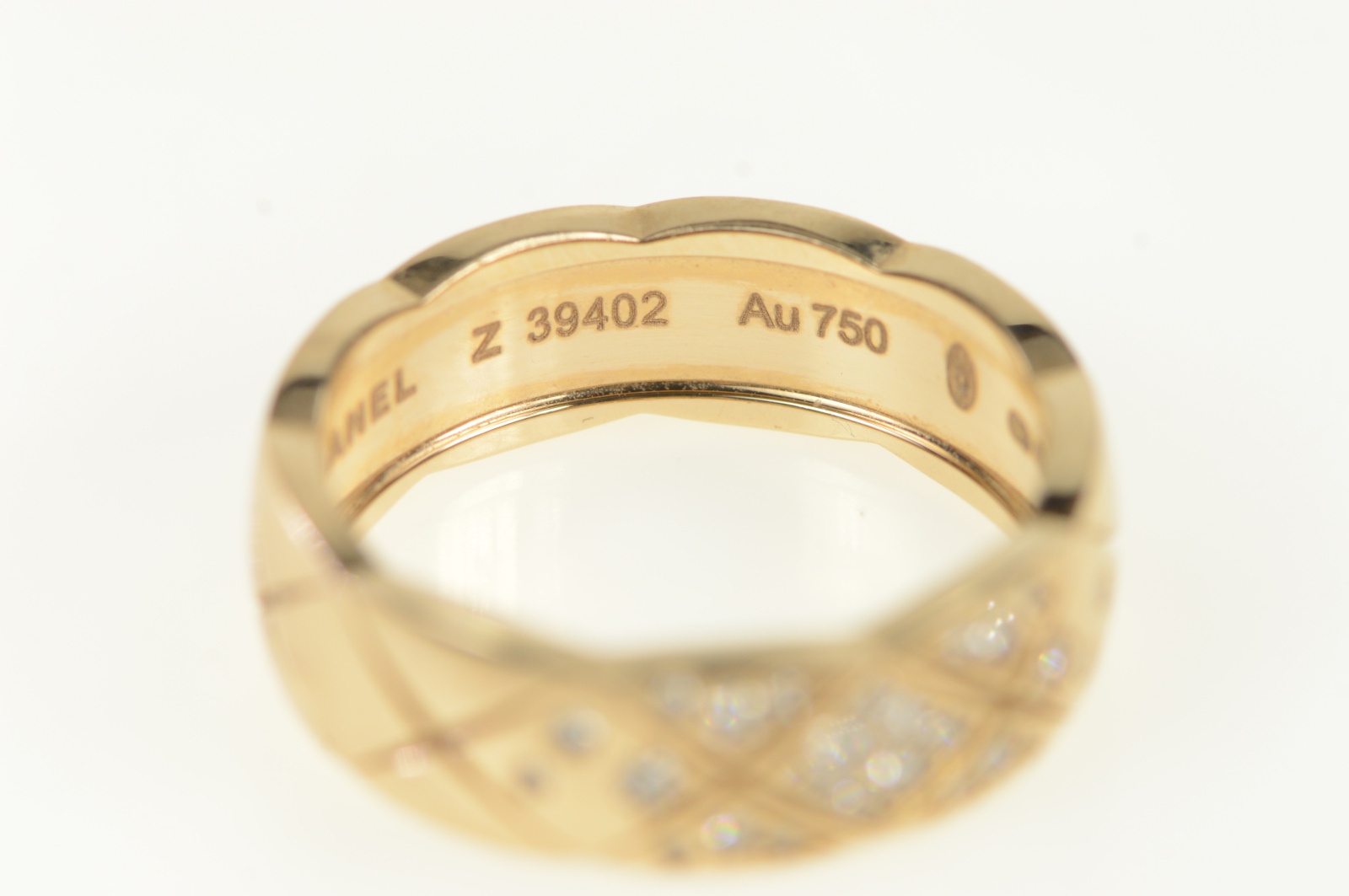 18K Chanel Coco Crush Diamond Checkered Yellow Gold Ring, Size 8.75 ...