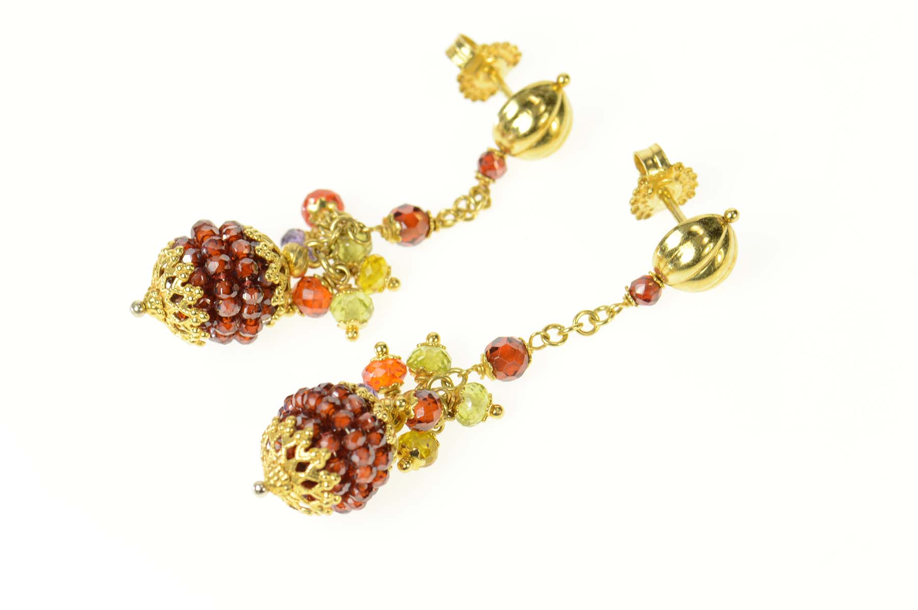 18K Dangle Ball Autumn Fall Color Beaded Yellow Gold Earrings ...