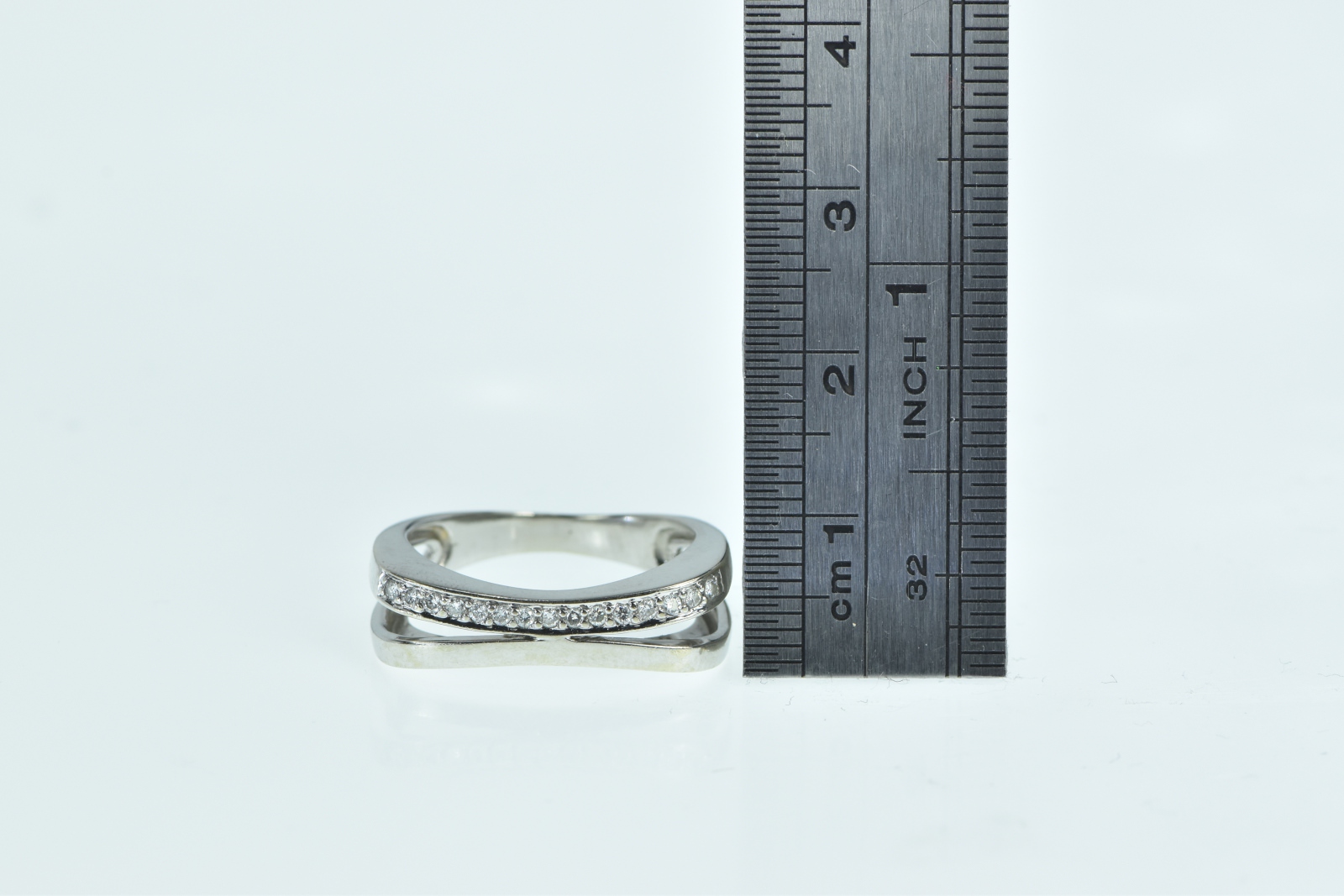 18K Diamond Curved Gemini Stacking Band White Gold Ring, Size 7.75 ...