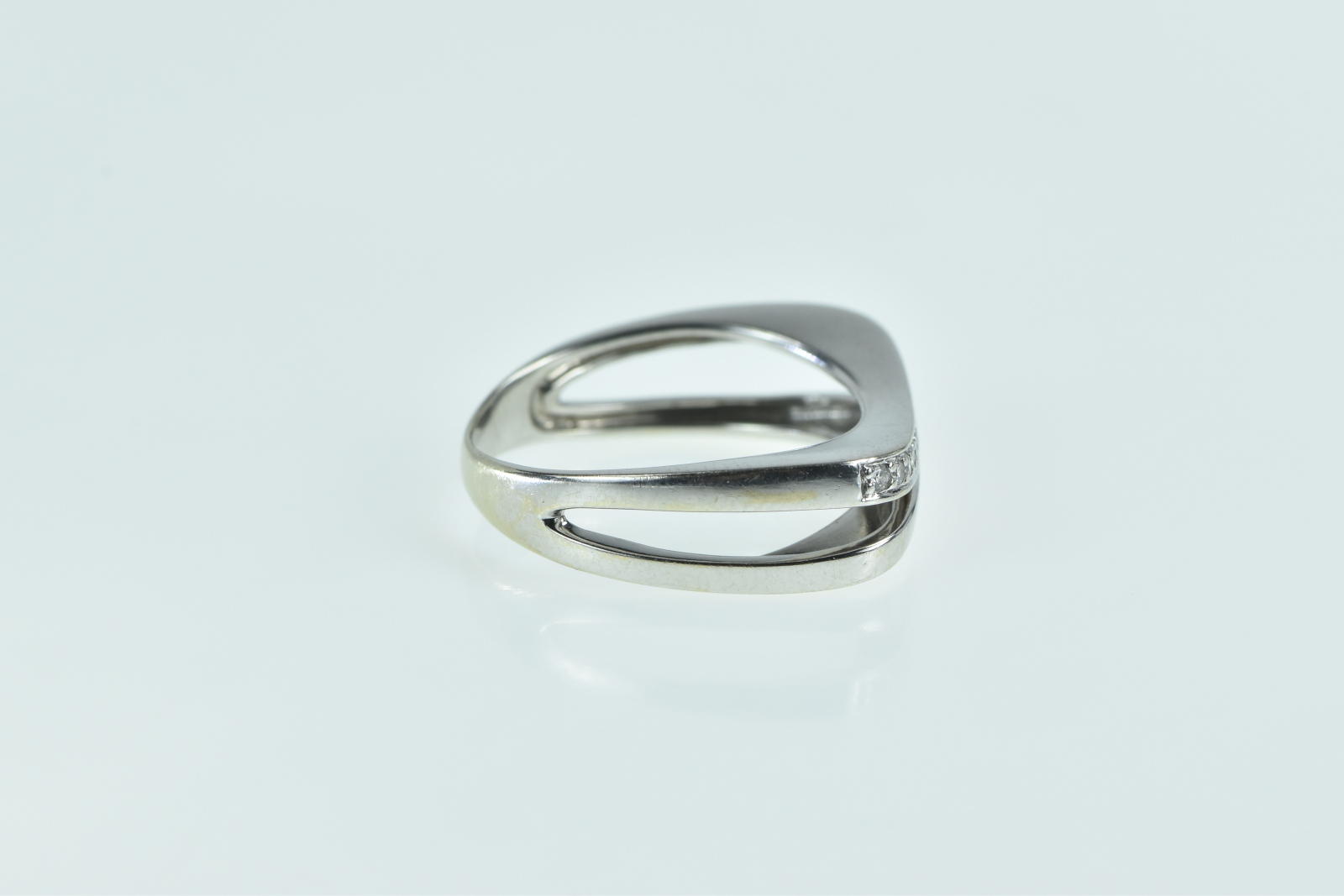 18K Diamond Curved Gemini Stacking Band White Gold Ring, Size 7.75 ...