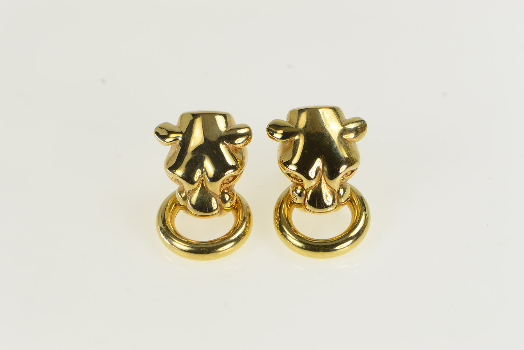 18K Door Knocker Puma Leopard Jaguar Ornate Yellow Gold Earrings ...