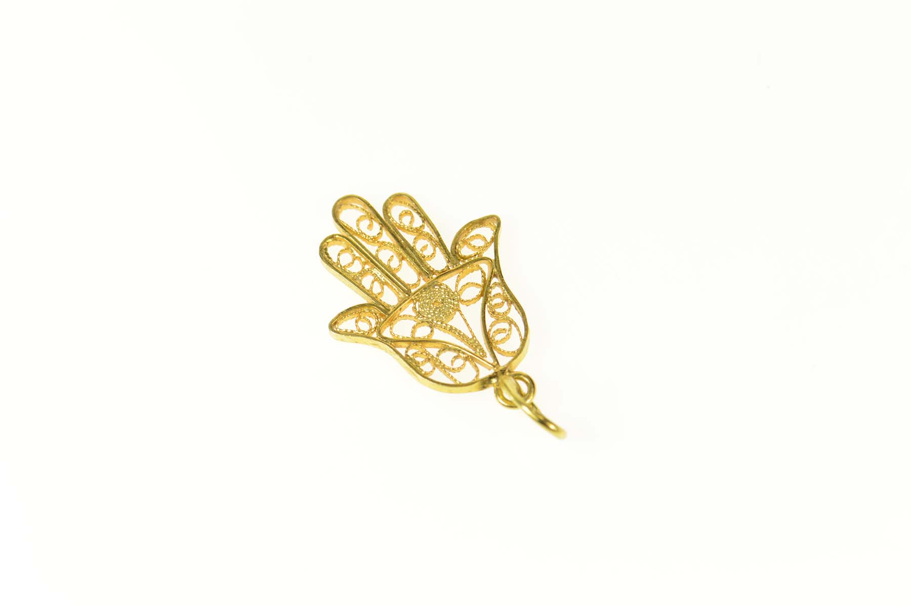 18K Filigree Hamsa Arabic Protection Symbol Yellow Gold Charm/Pendant ...