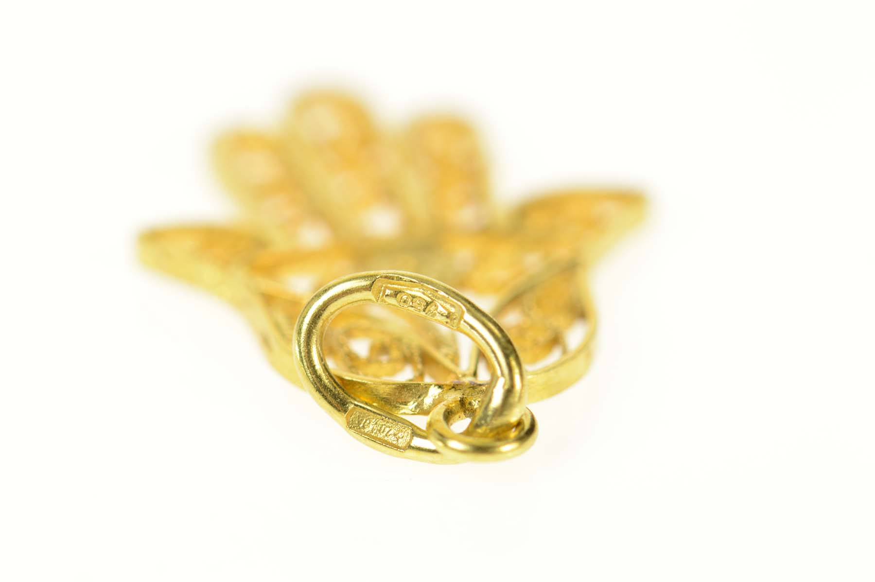 18K Filigree Hamsa Arabic Protection Symbol Yellow Gold Charm/Pendant ...