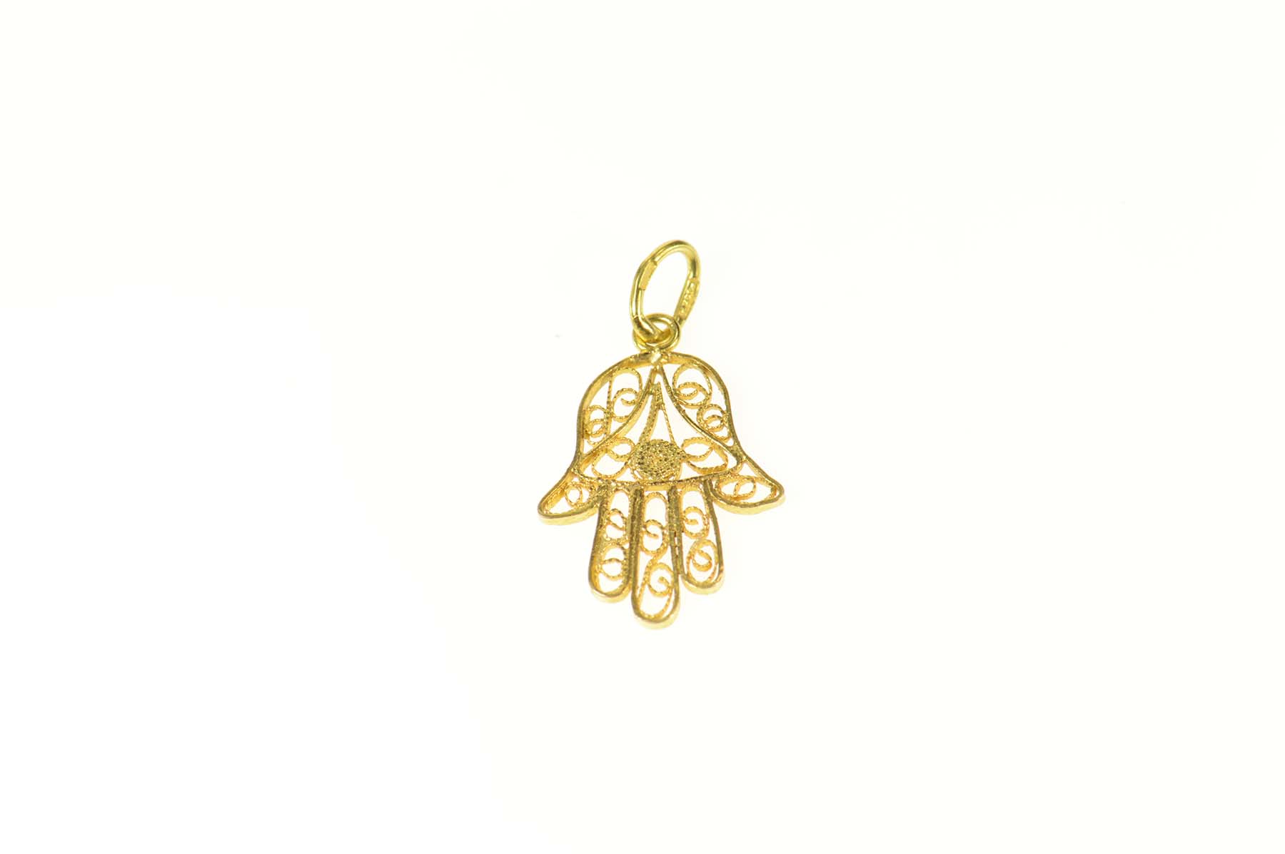 18K Filigree Hamsa Arabic Protection Symbol Yellow Gold Charm/Pendant ...