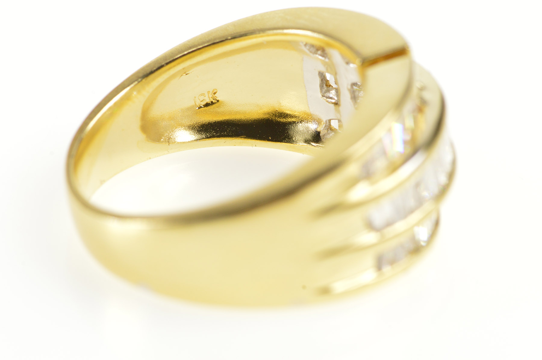 18K Flashy Diamond Baguette Fashion Graduated Yellow Gold Ring, Size 7. ...