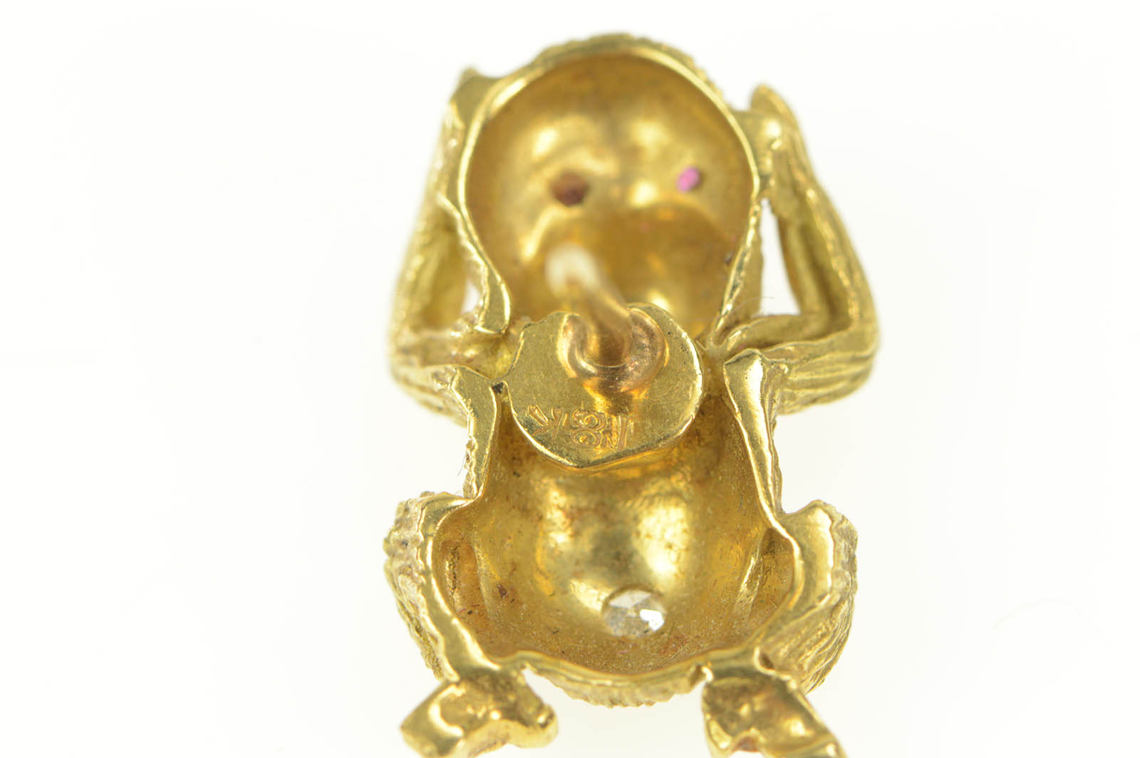 18K Hear No Evil Ruby Eyed Diamond Monkey Lapel Yellow Gold Pin/Brooch ...