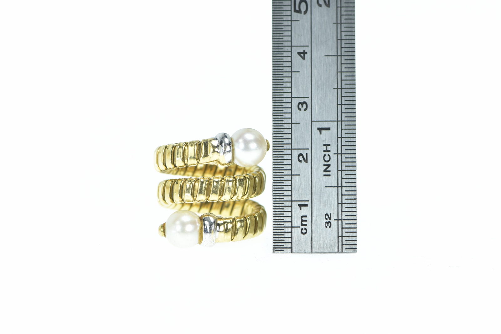 18K Italian Designer Pearl Spiral Corkscrew Yellow Gold Ring, Size 5 ...