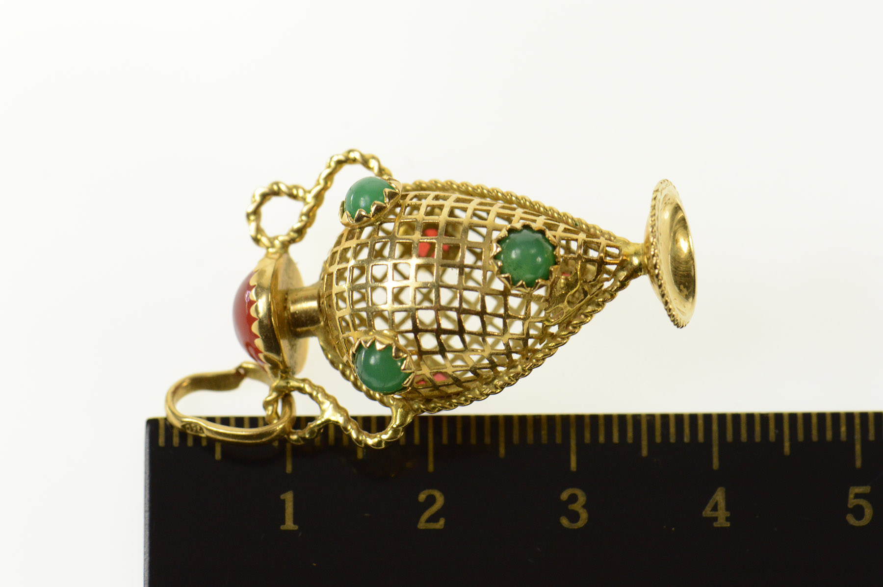 18K Lattice Filigree Vase Pitcher Agate Carnelian Yellow Gold Charm ...