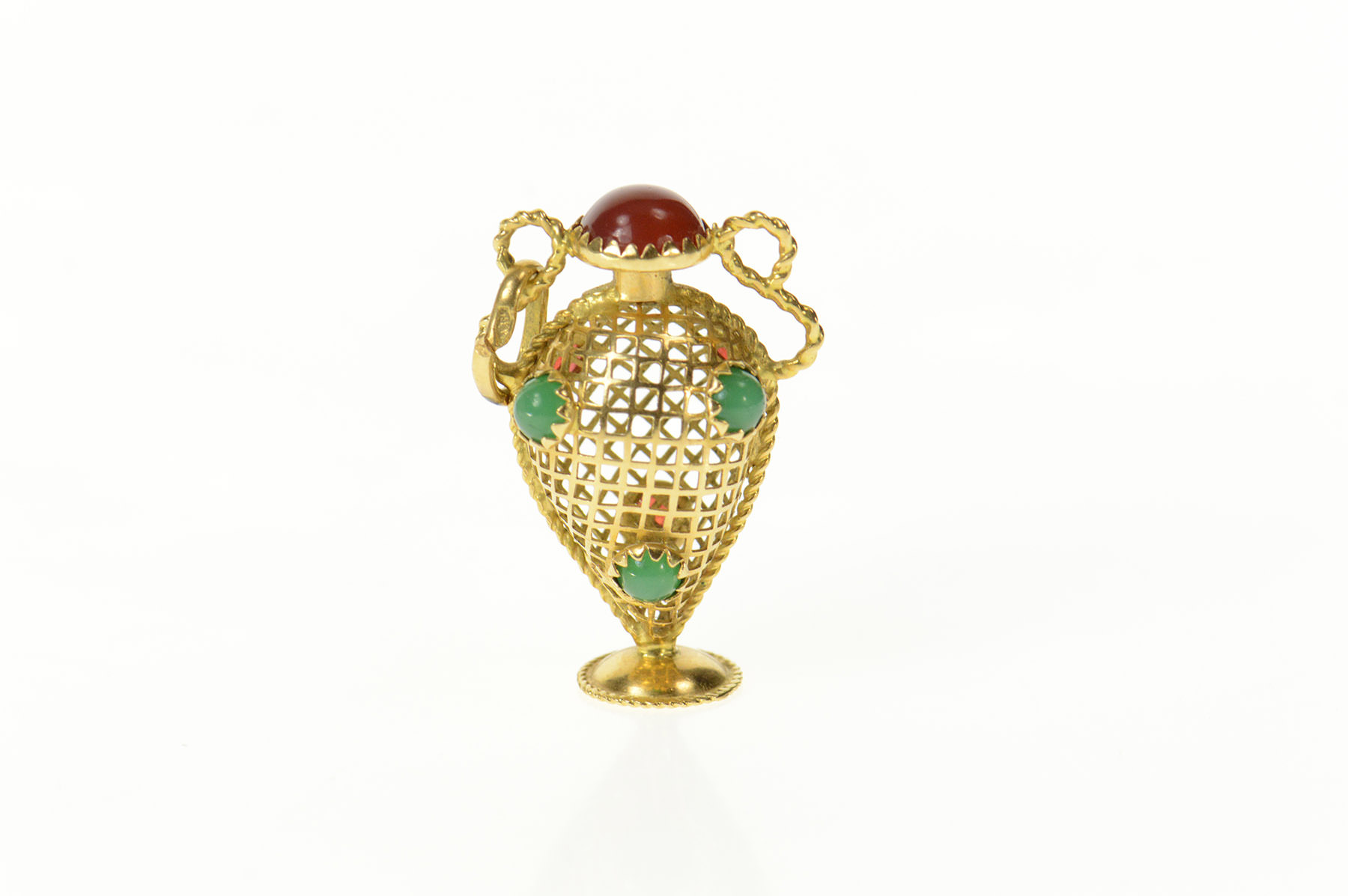18K Lattice Filigree Vase Pitcher Agate Carnelian Yellow Gold Charm ...