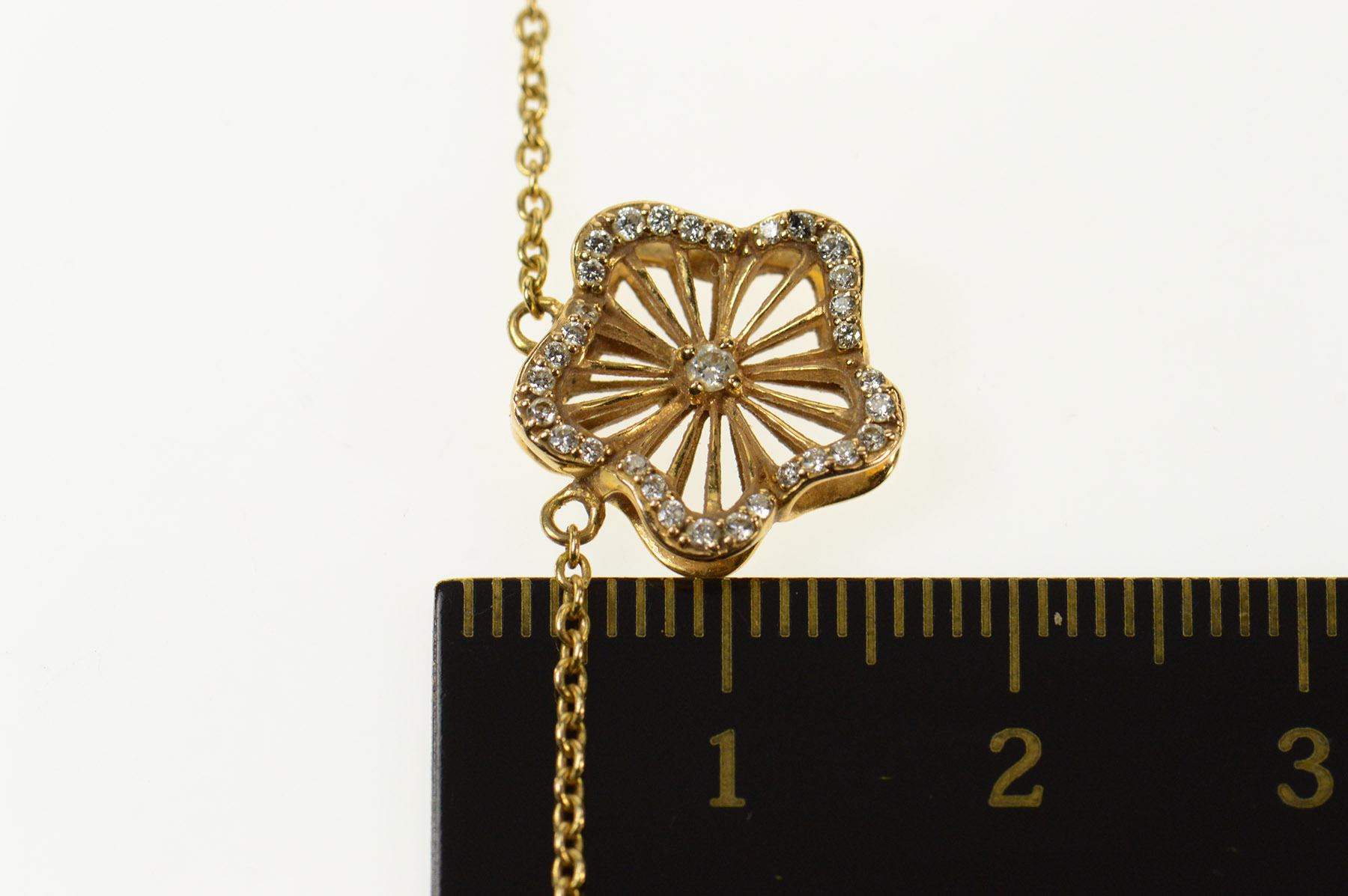 18K Ornate Diamond Inset Flower Link Chain Rose Gold Necklace 18 ...