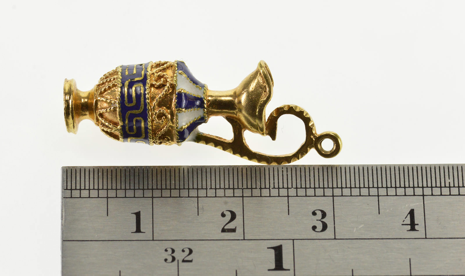 18K Ornate Enamel Greek Wave Vase Pitcher Yellow Gold Charm/Pendant ...