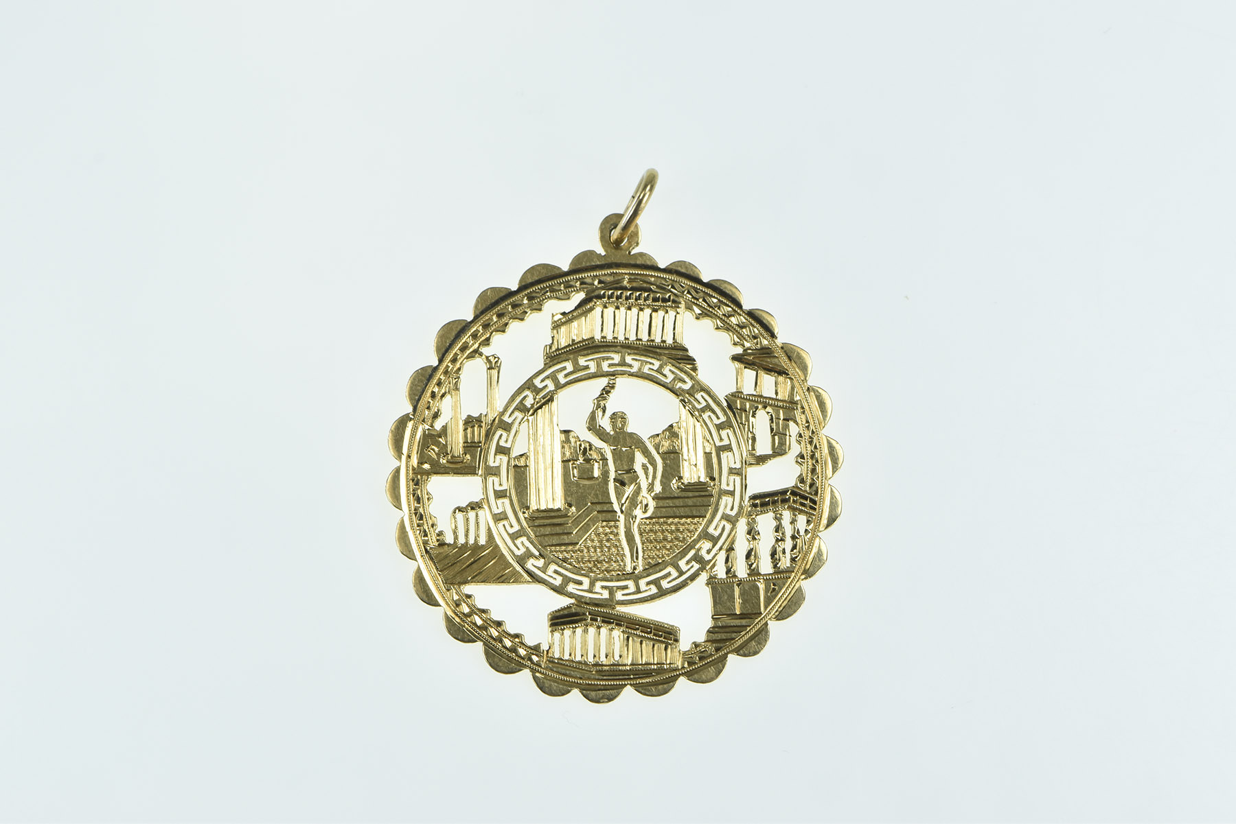 18K Ornate Greek Olympic Torch Medallion Yellow Gold Charm/Pendant ...