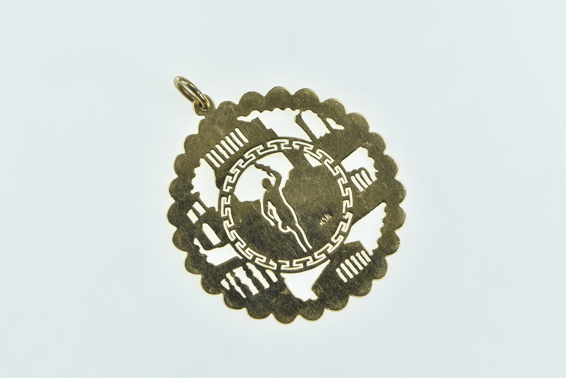 18K Ornate Greek Olympic Torch Medallion Yellow Gold Charm/Pendant ...