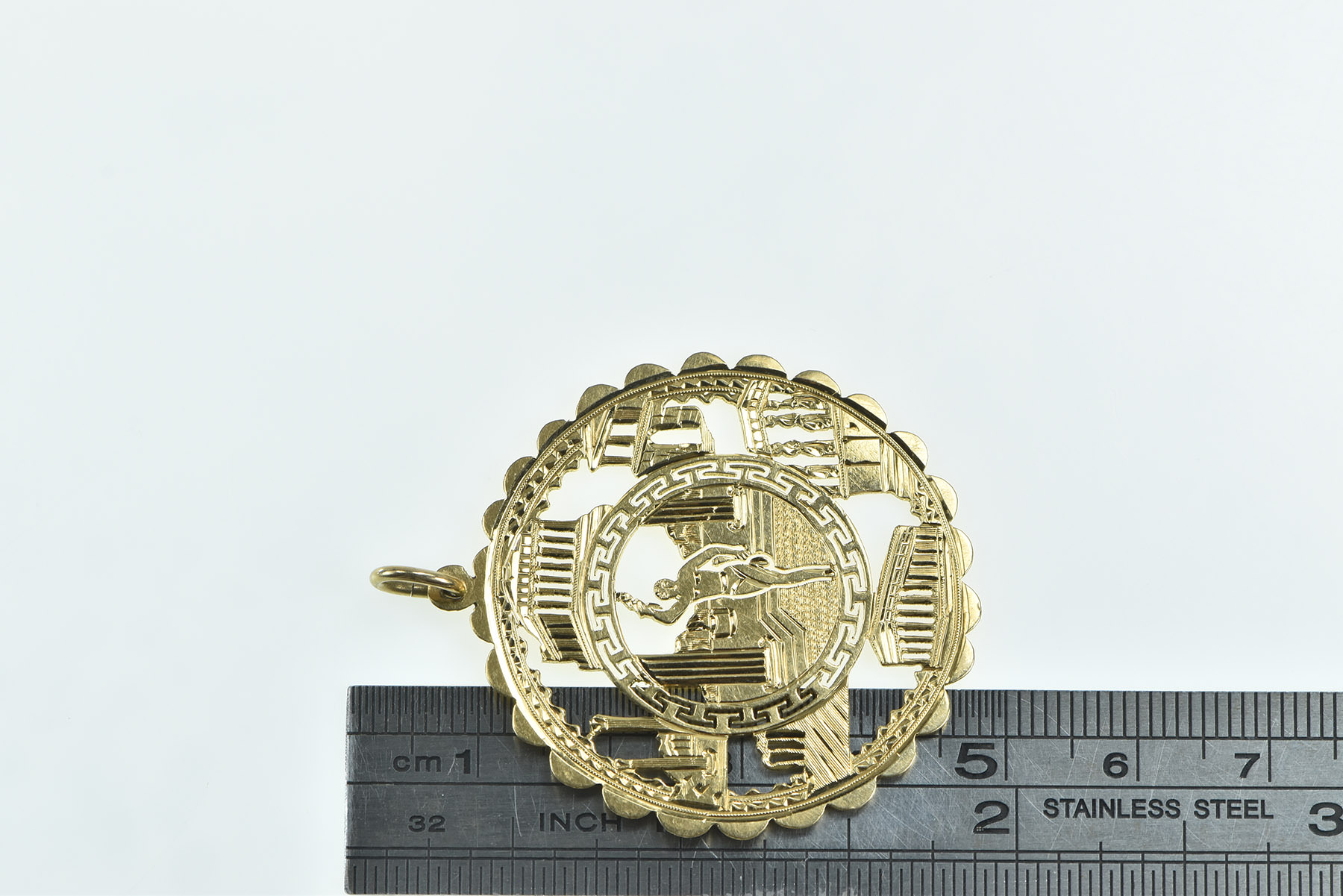 18K Ornate Greek Olympic Torch Medallion Yellow Gold Charm/Pendant ...