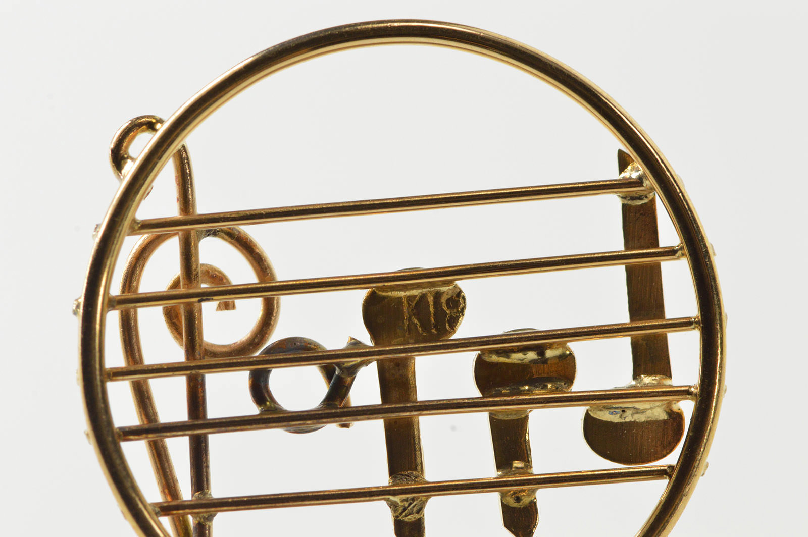 18K Ornate Music Staff Symbols Treble Clef Notes Yellow Gold Charm ...
