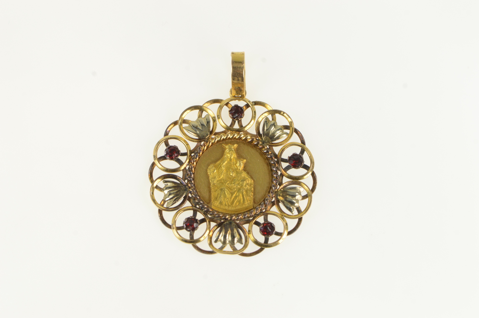 18K Ornate Virgin Mary Christian Medallion Yellow Gold Pendant ...