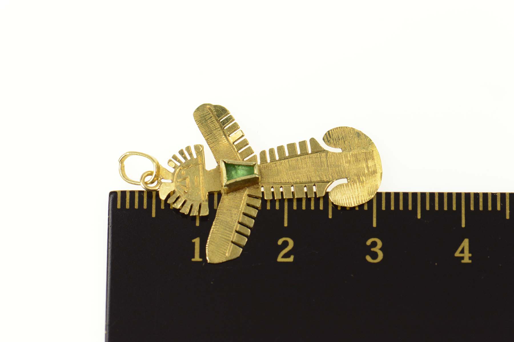 18K Peruvian Natural Emerald Winged Tribal Figure Yellow Gold Charm ...