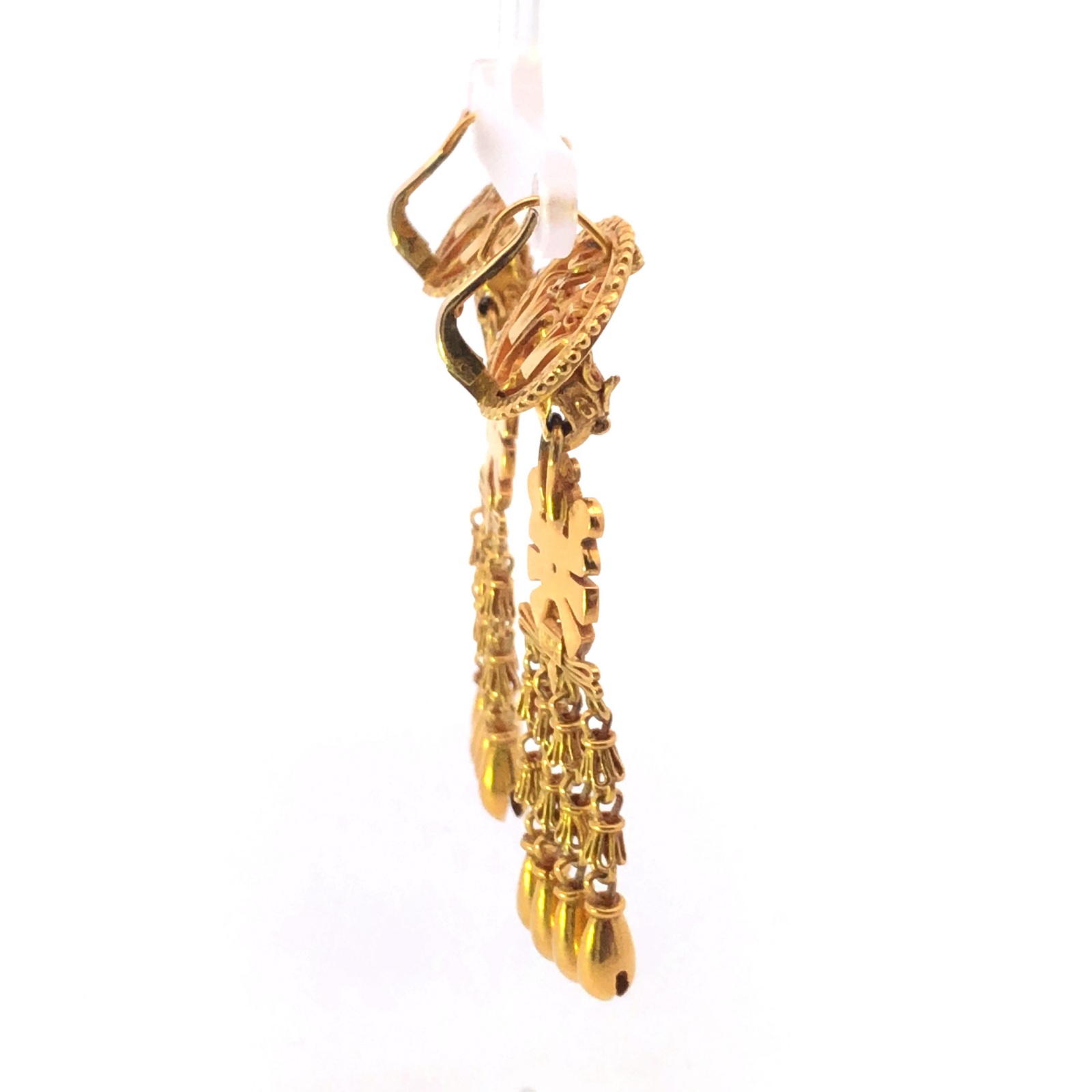 18K Peruvian Ornate Falcon Bird Dangle Fringe Yellow Gold Earrings ...