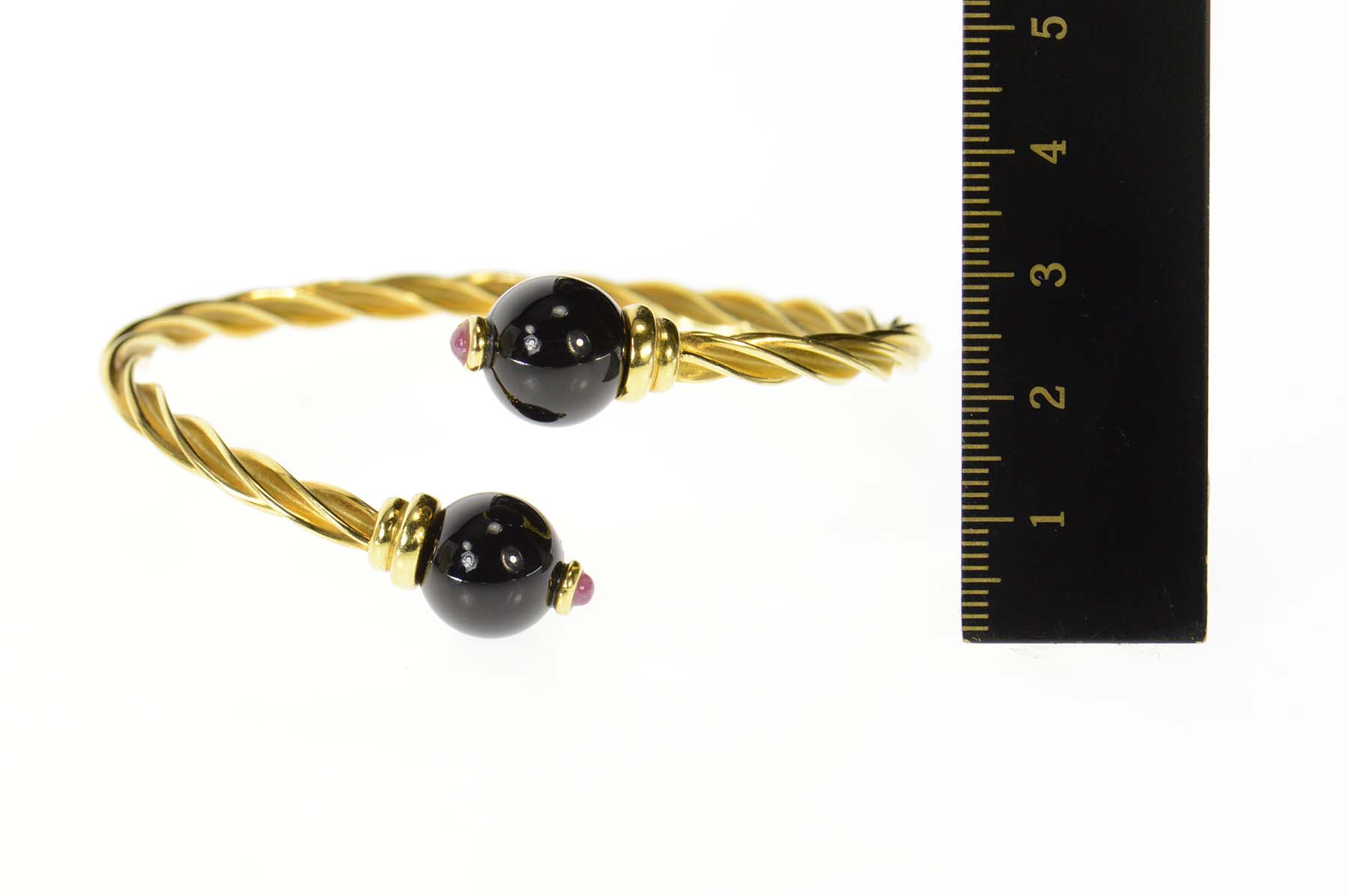 18K Retro Black Onyx Ruby Twist Bangle Yellow Gold Bracelet 7.25 ...