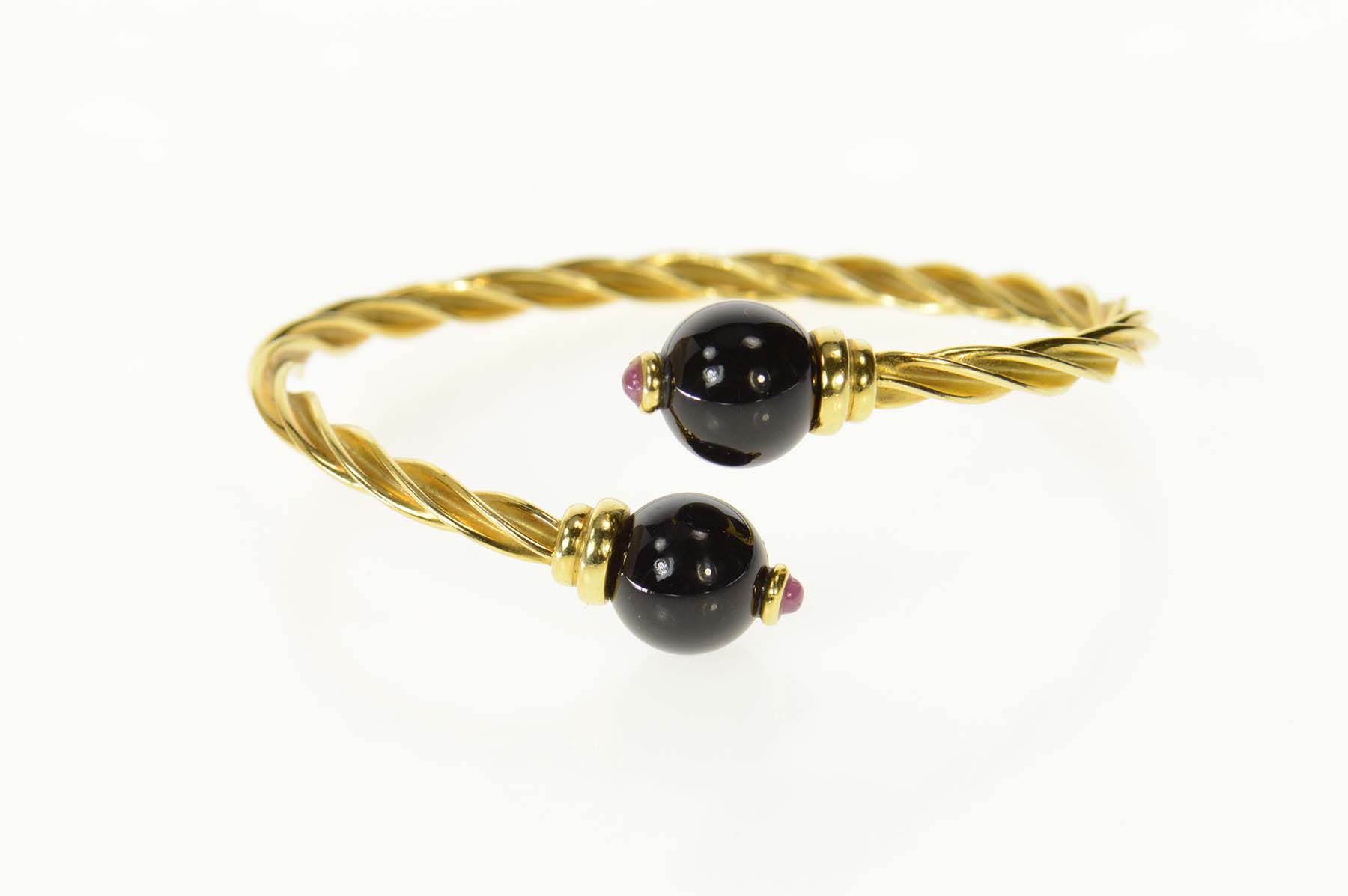 18K Retro Black Onyx Ruby Twist Bangle Yellow Gold Bracelet 7.25 ...
