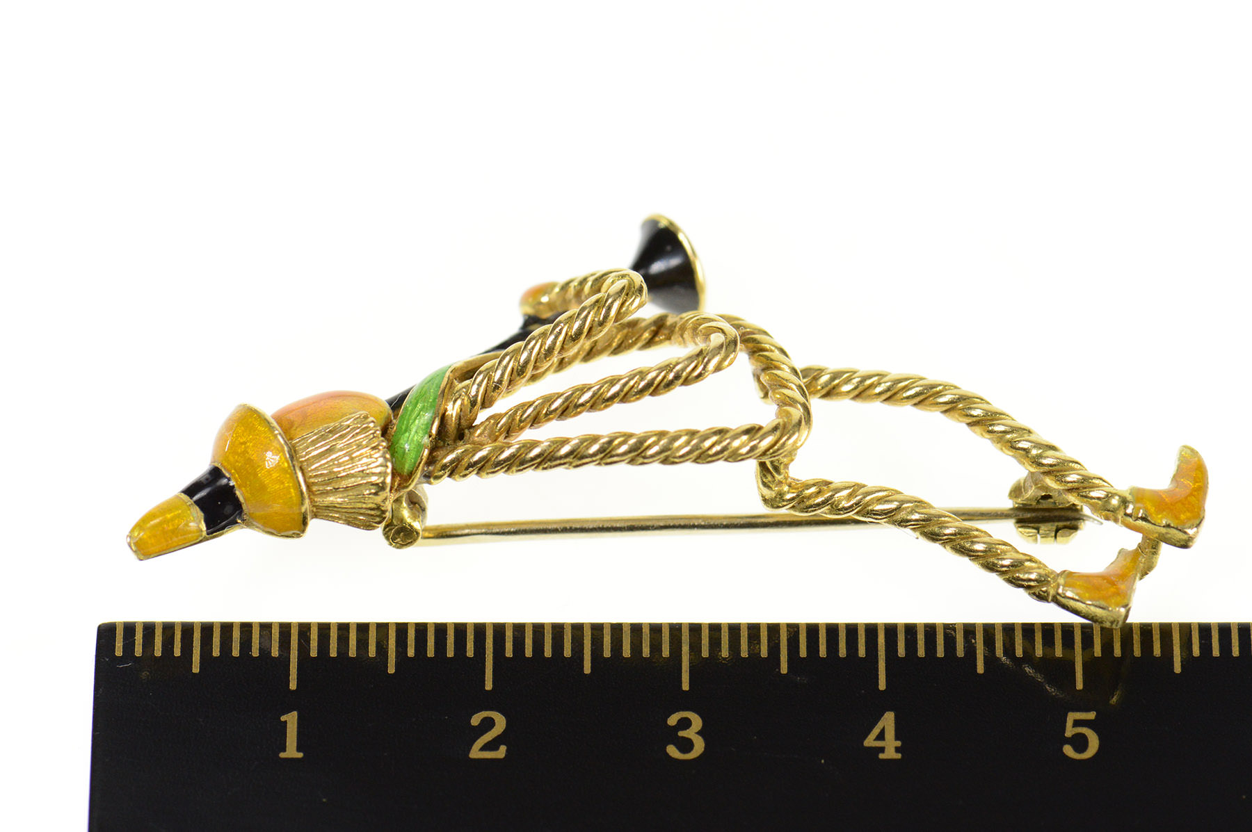 18K Retro Enamel Clarinet Musician Jazz Statement Yellow Gold Pin ...