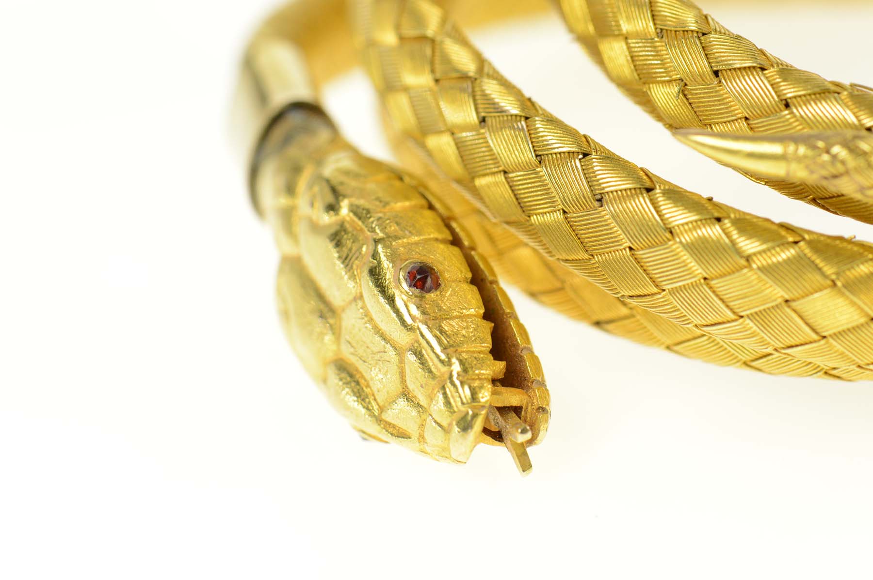 18K Ruby Eyed Snake Serpent Woven Chain Wrap Yellow Gold Bracelet 6.75 ...