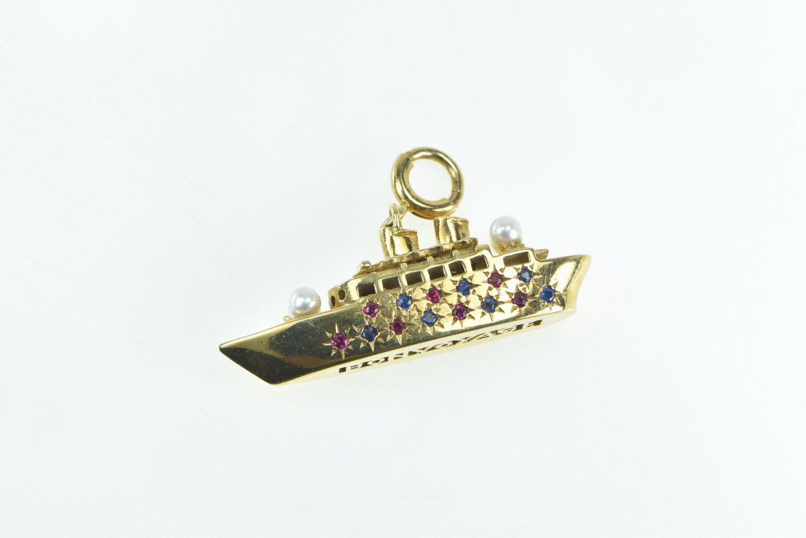 18K Ruby Sapphire Cruise Liner Ship Bon Voyage Yellow Gold Charm ...