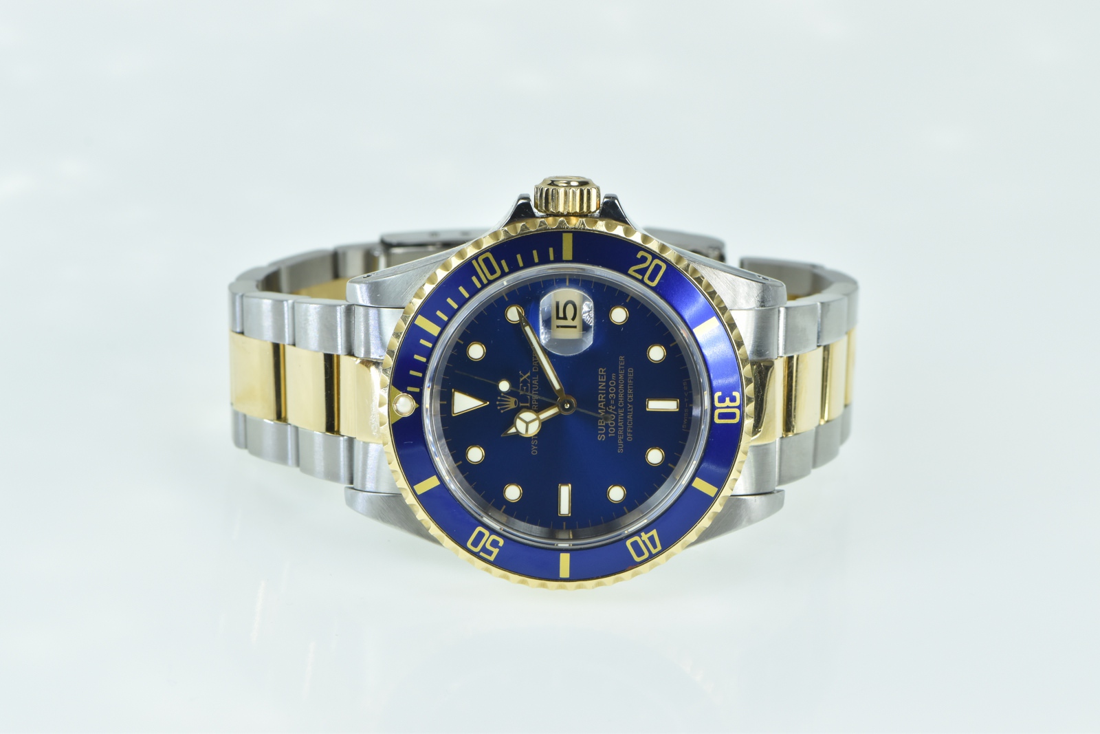18K / SS Rolex Submariner Date 16613 Blue Bezel Dial Watch - Men's ...