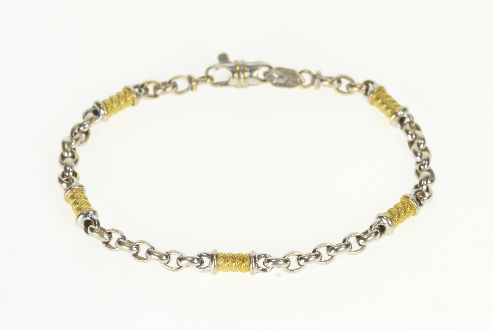 18K Two Tone Rolo Twist Pillar Chain Link Yellow Gold Bracelet 7.5 ...