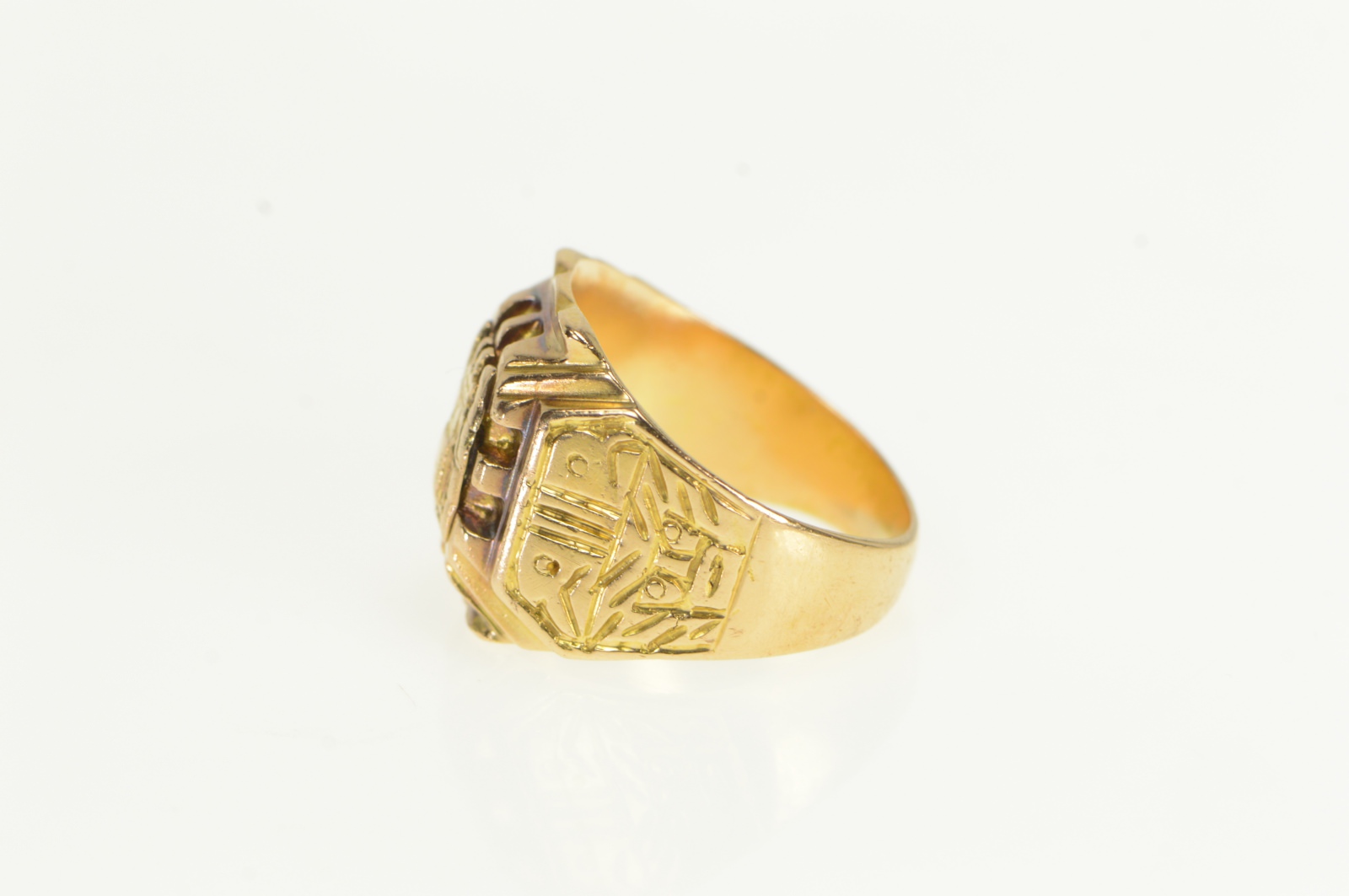 18K Vintage Peruvian Ornate Mayan Design Yellow Gold Ring, Size 8.25 ...