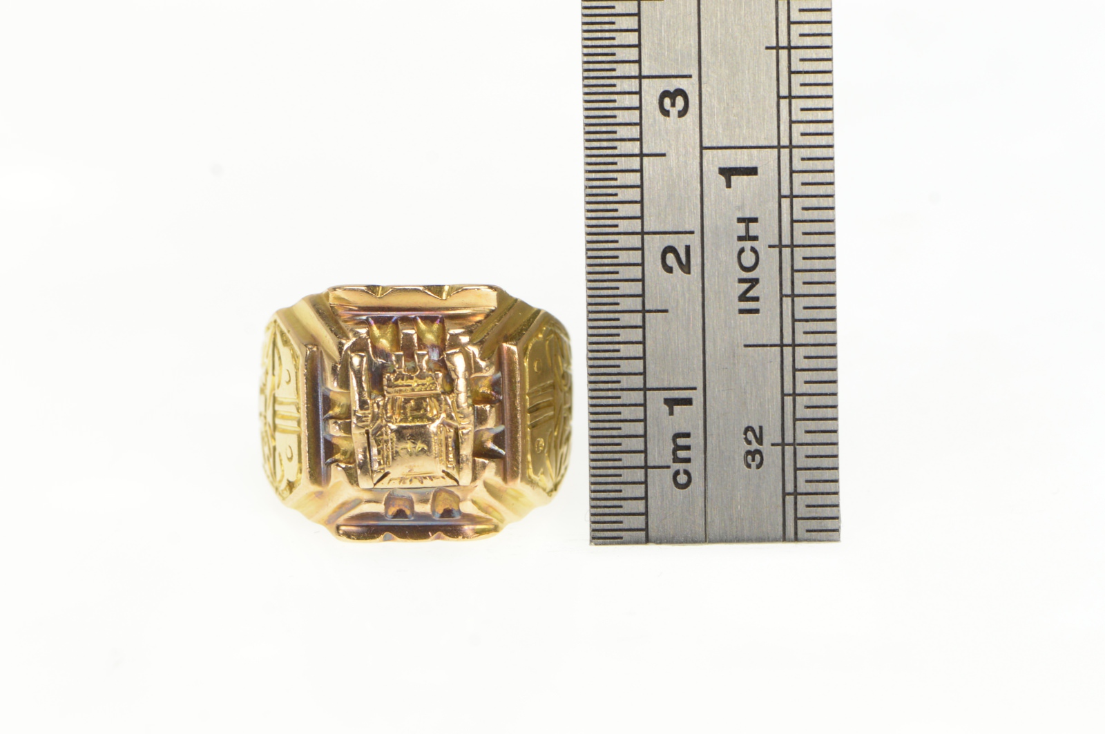 18K Vintage Peruvian Ornate Mayan Design Yellow Gold Ring, Size 8.25 ...