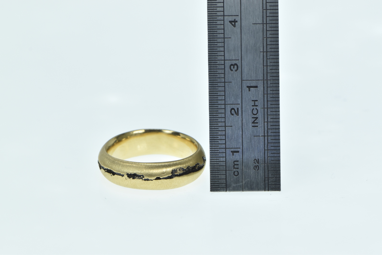 18K Zaruba Men's Black Enamel Stripe Wedding Yellow Gold Ring, Size 9. ...