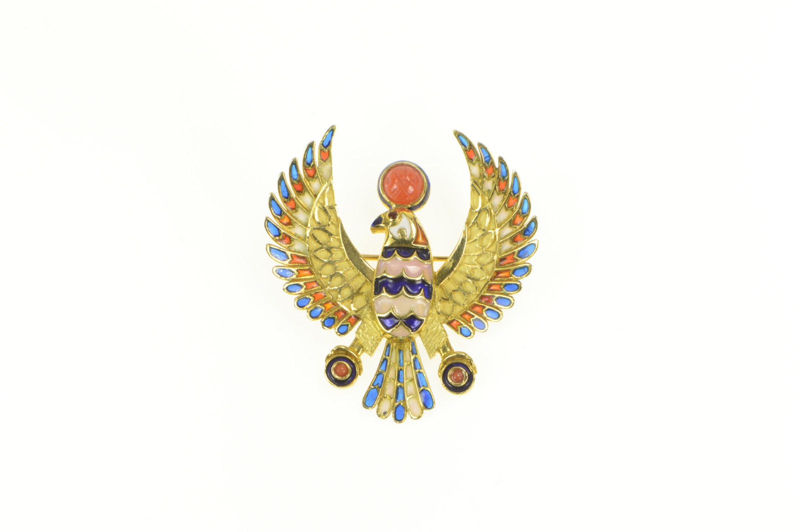 22K Horus Ancient Egyptian Enamel Falcon Symbol Yellow Gold Pin/Brooch ...