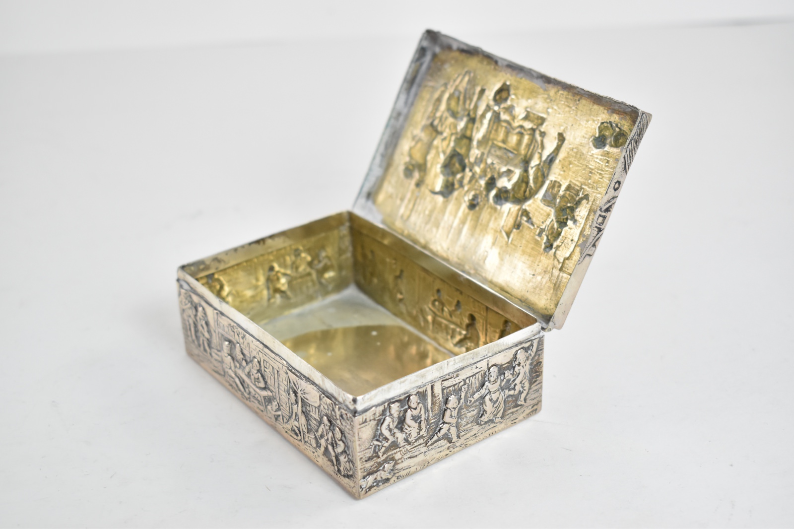 800 Silver 1910's Antique German Backgammon Hanau Street Scene Trinket ...