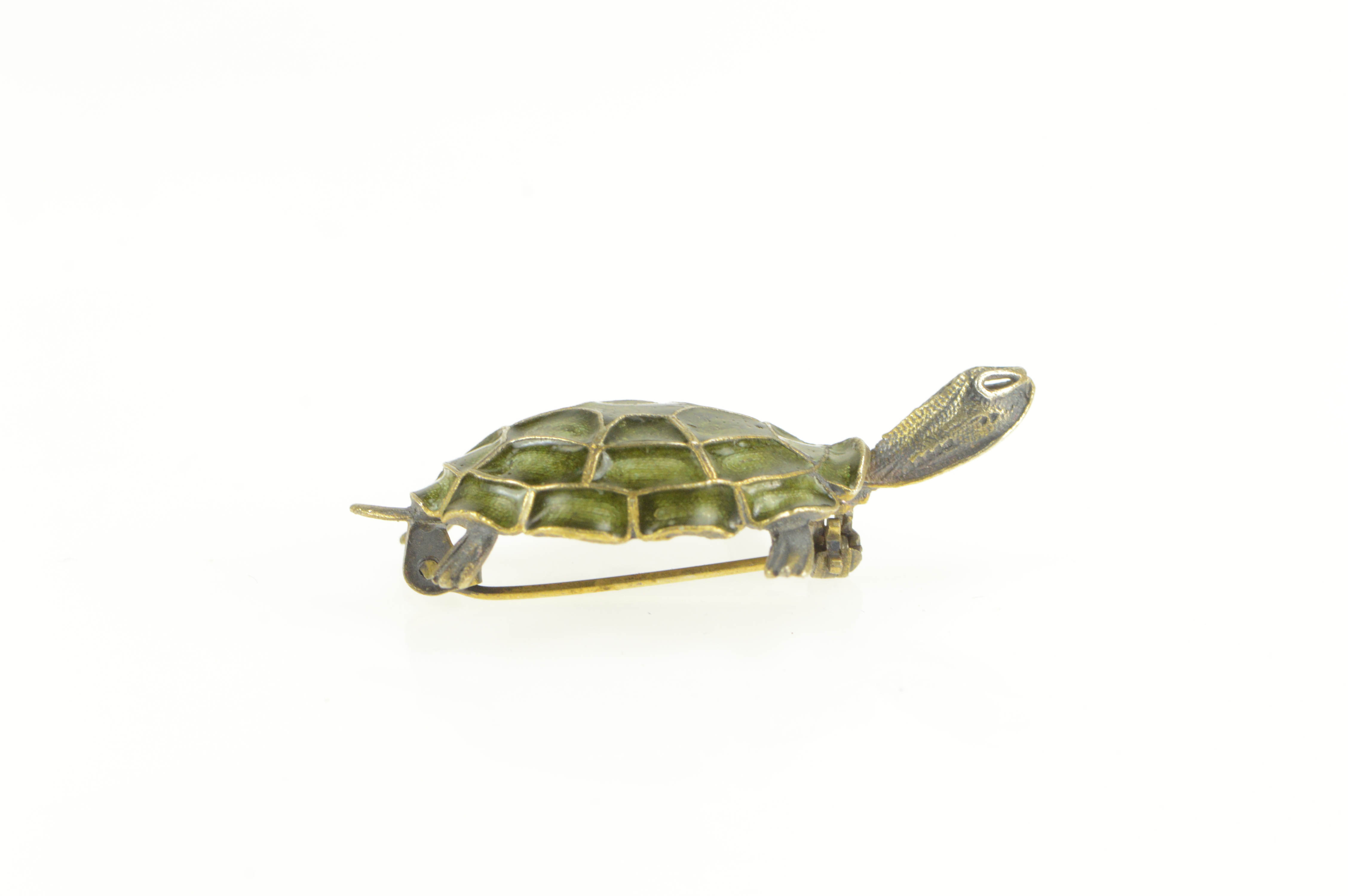 800 Silver 3D Turtle Green Enamel Tortoise Animal Pin/Brooch | Property ...