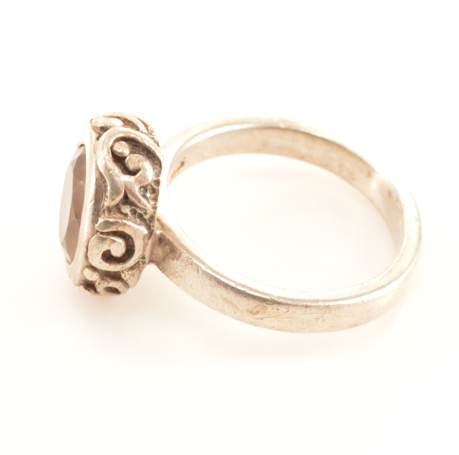 Solid Silver Simple Bezel Facet Chunky Filigree Sterling Ring Ring Size ...