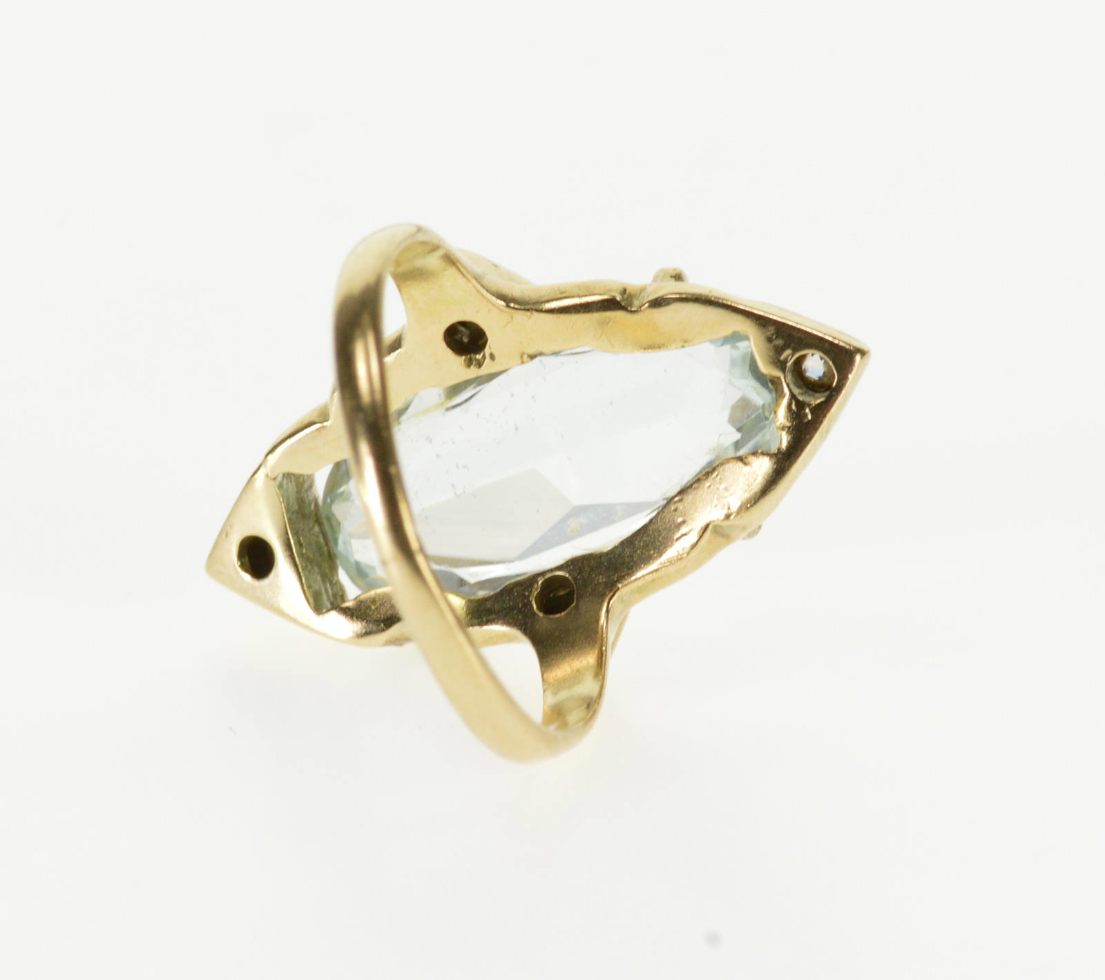 8K Oval Blue Topaz Pointed Diamond Accent Yellow Gold Ring, Size 3.25 ...