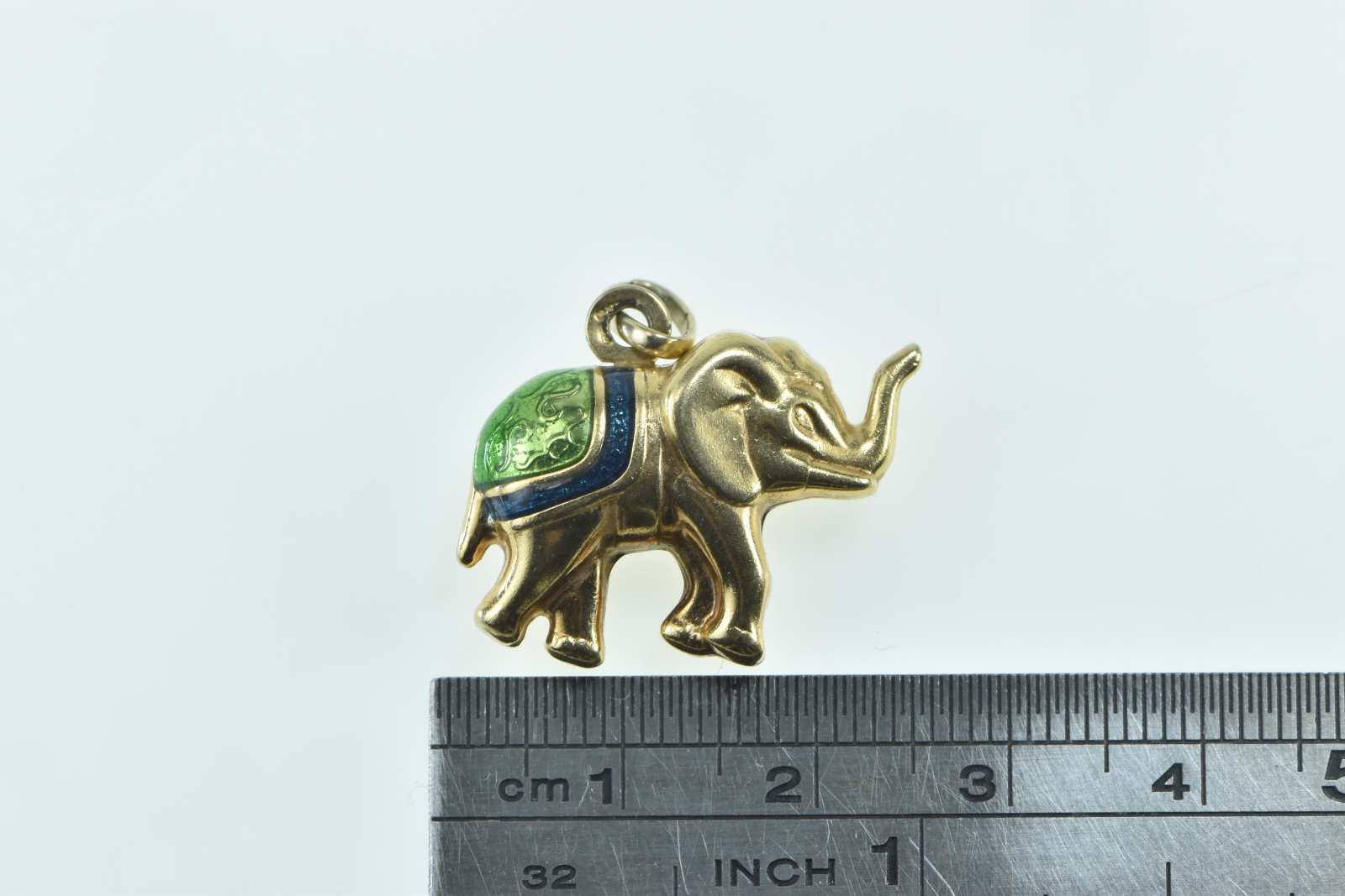 9K Enamel Puffy Elephant Animal Patience Symbol Yellow Gold Pendant ...