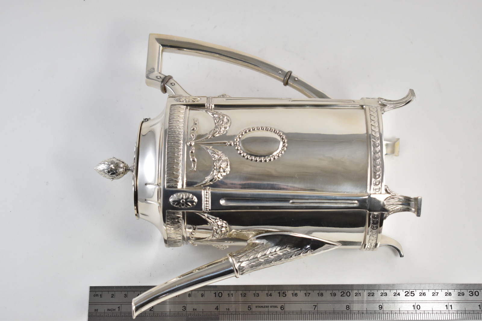 Coin Silver German Elaborate Rosette Draped Tea Pot | Property Room