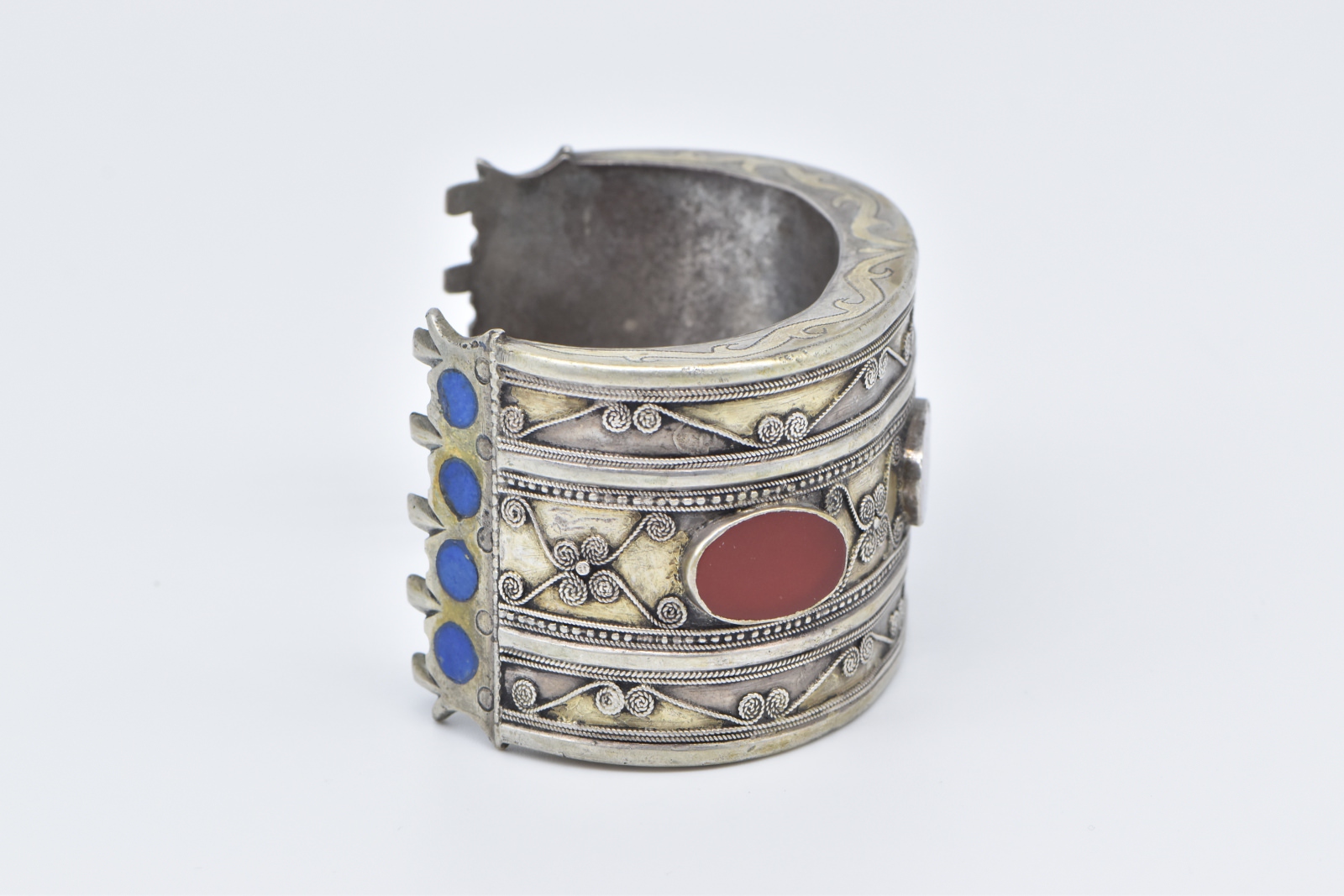 Coin Silver Ornate Carnelian Inlay Scroll Pattern Cuff Bracelet 6.5 ...