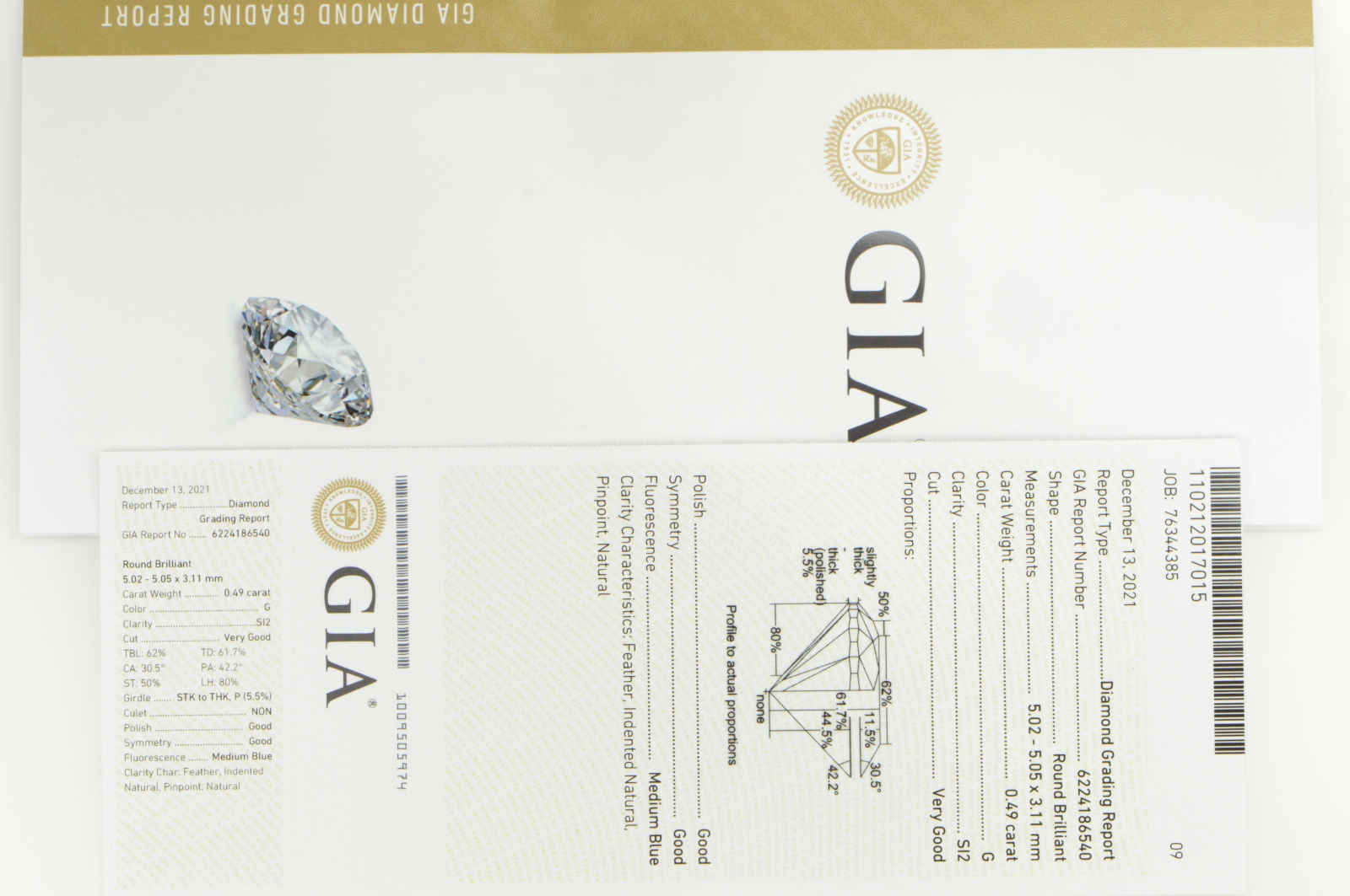 GIA 0.49 Ct Round Brilliant Cut G Color SI2 Clarity Diamond | Property Room
